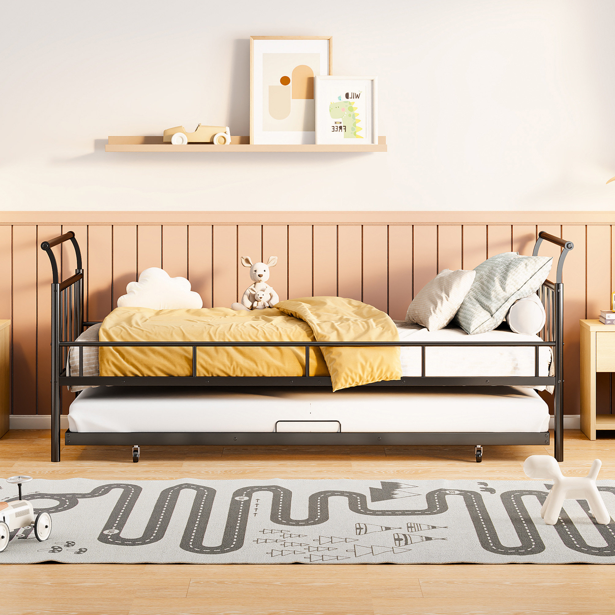 Ebern Designs Suheb Metal Daybed with Curved Handle Design and Trundle ...