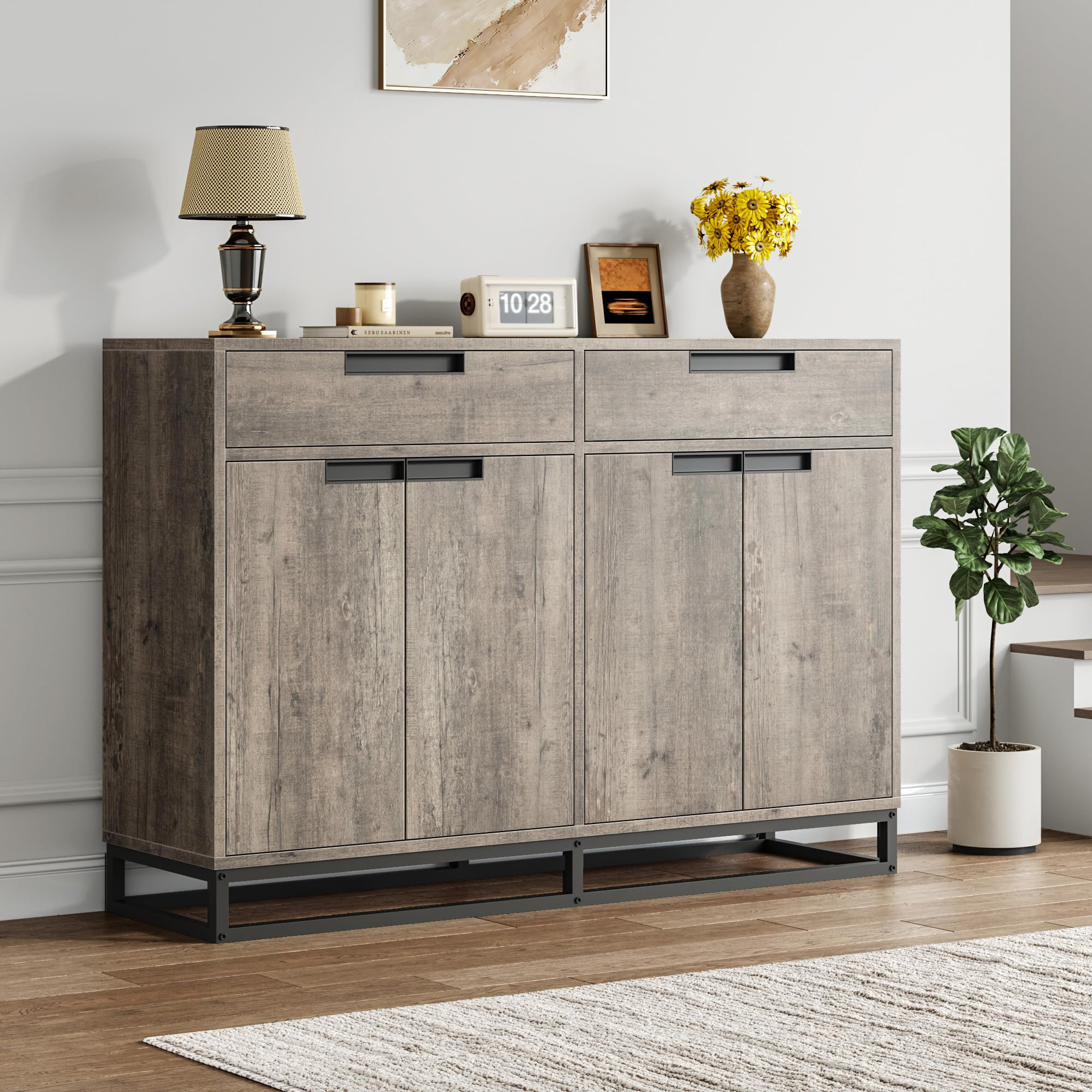Gracie Oaks 55" Large Kitchen Accent Modern Sideboard Cabinet with 2 ...