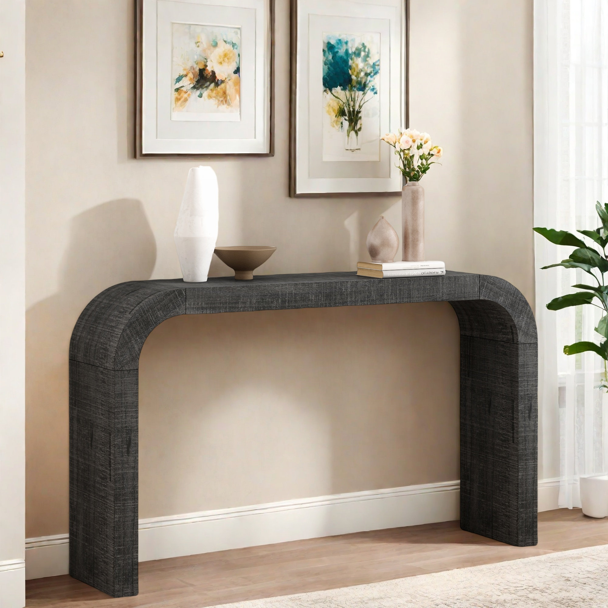 Ivy Bronx Farmhouse Console Table With Curved Edge And Natural Texture ...