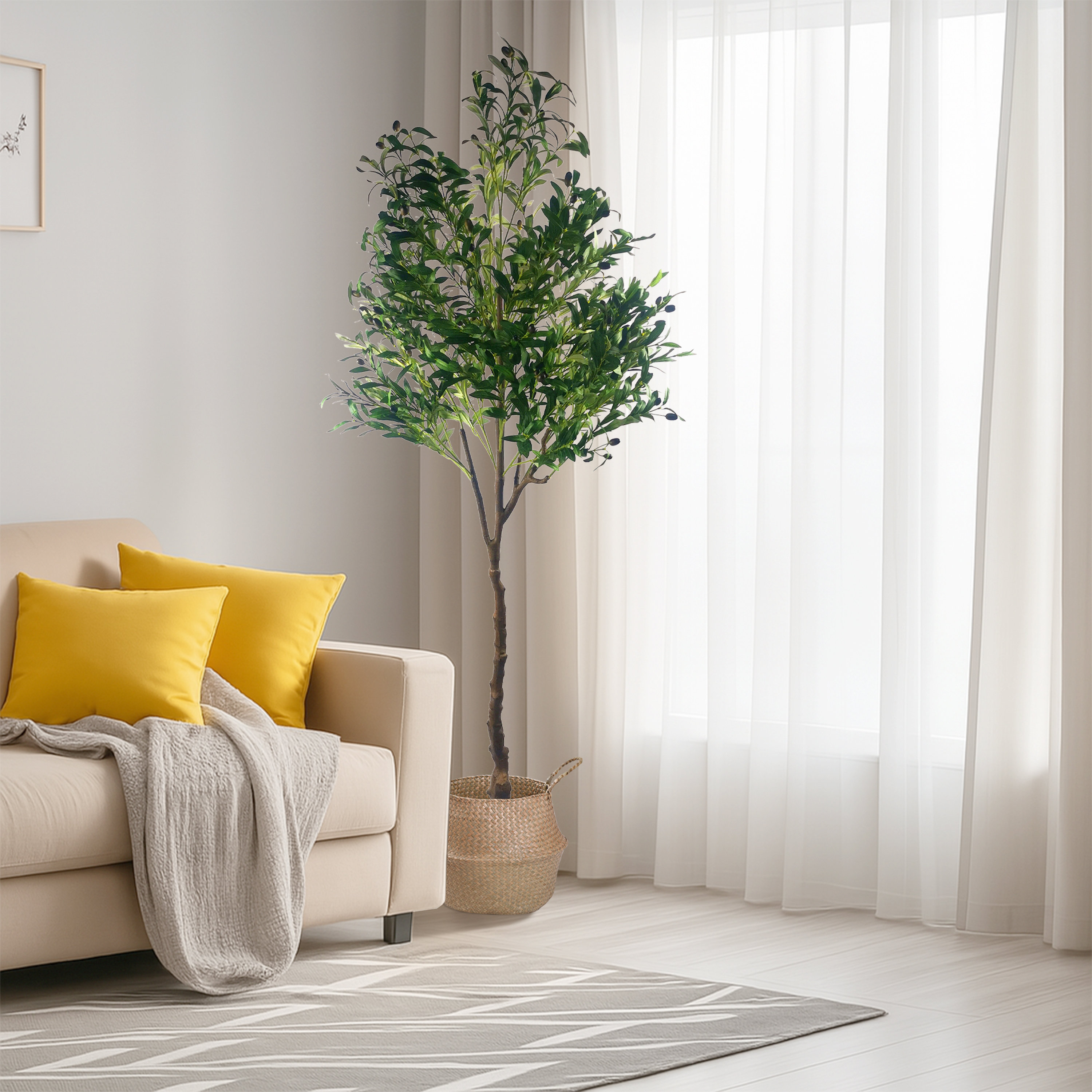 Dakota Fields Type C Artificial Olive Tree & seagrass Basket Plant Pot ...