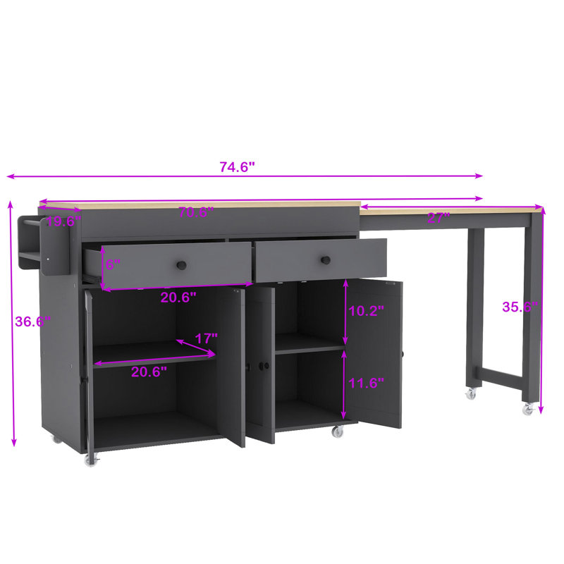 Latitude Run® Limbrey Expandable Kitchen Island on Wheels with 2 ...