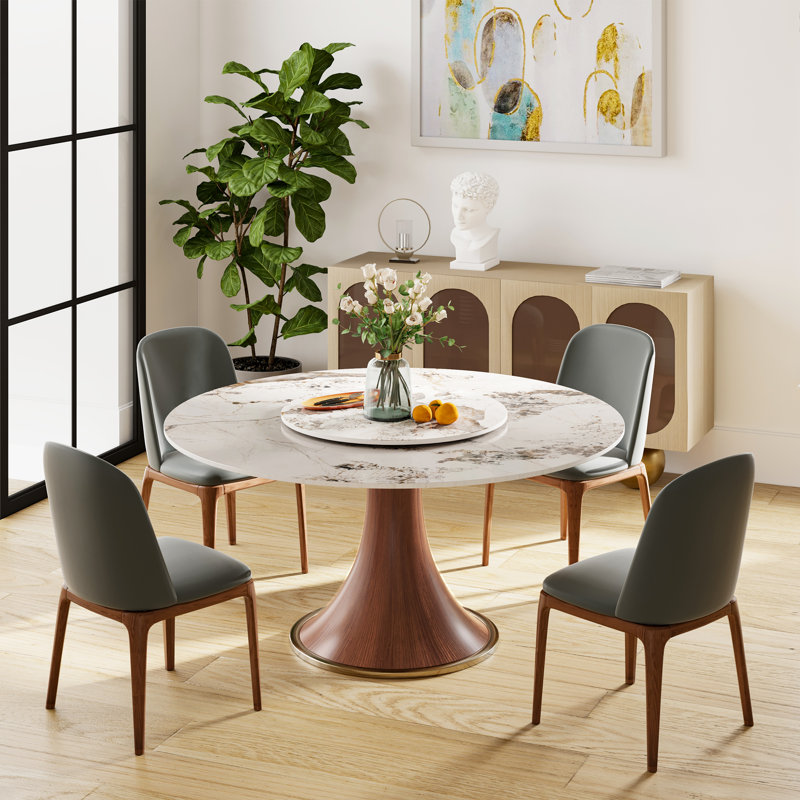 Orren Ellis Jessely Modern Turntable Round Sintered Stone Dining Table ...