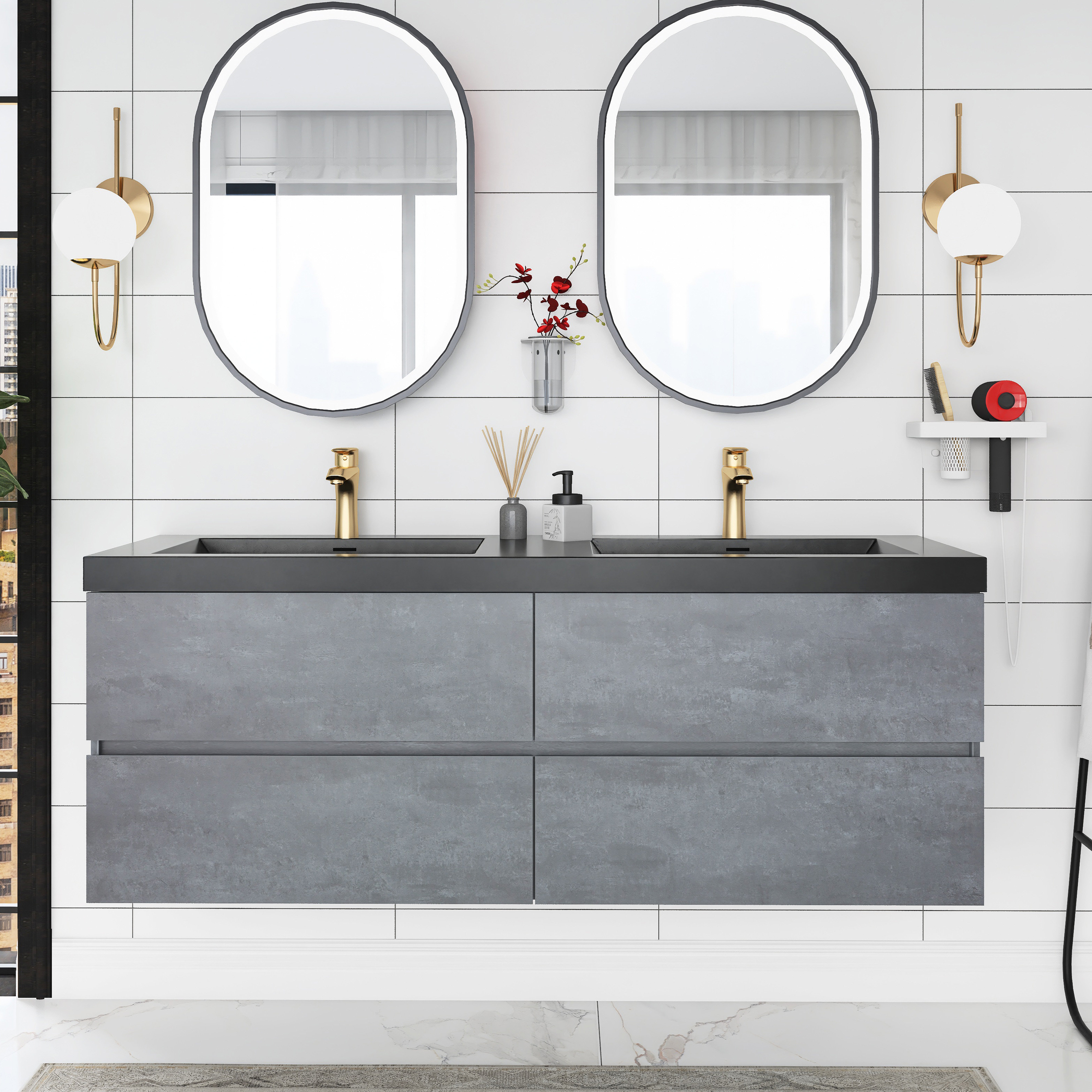 Hokku Designs Ryter 60'' Wall Mounted Double Bathroom Vanity with ...