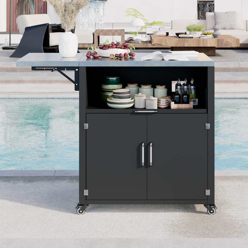 Latitude Run® 47.2'' Outdoor Extendable Kitchen Island Cart, Rolling ...