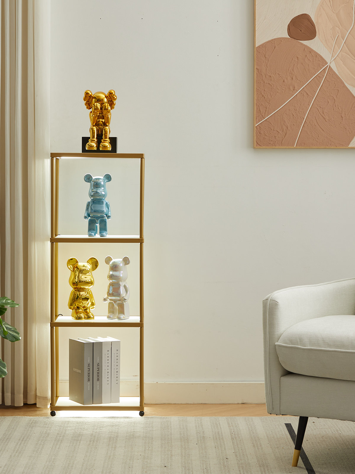 Wrought Studio 4-Tier Bookcase Glass Display Shelf With LED Lights ...