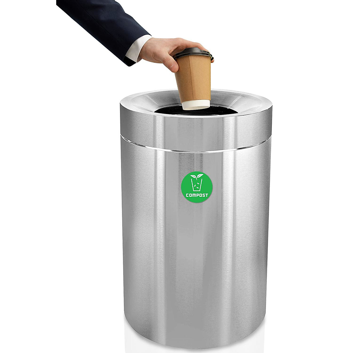 Alpine Industries Commercial Trash Can Steel Open Top Recycling Bin ...