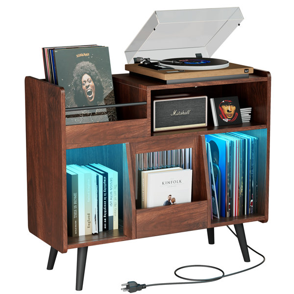 George Oliver Large Record Player Stand, 350 Vinyl Record Storage ...
