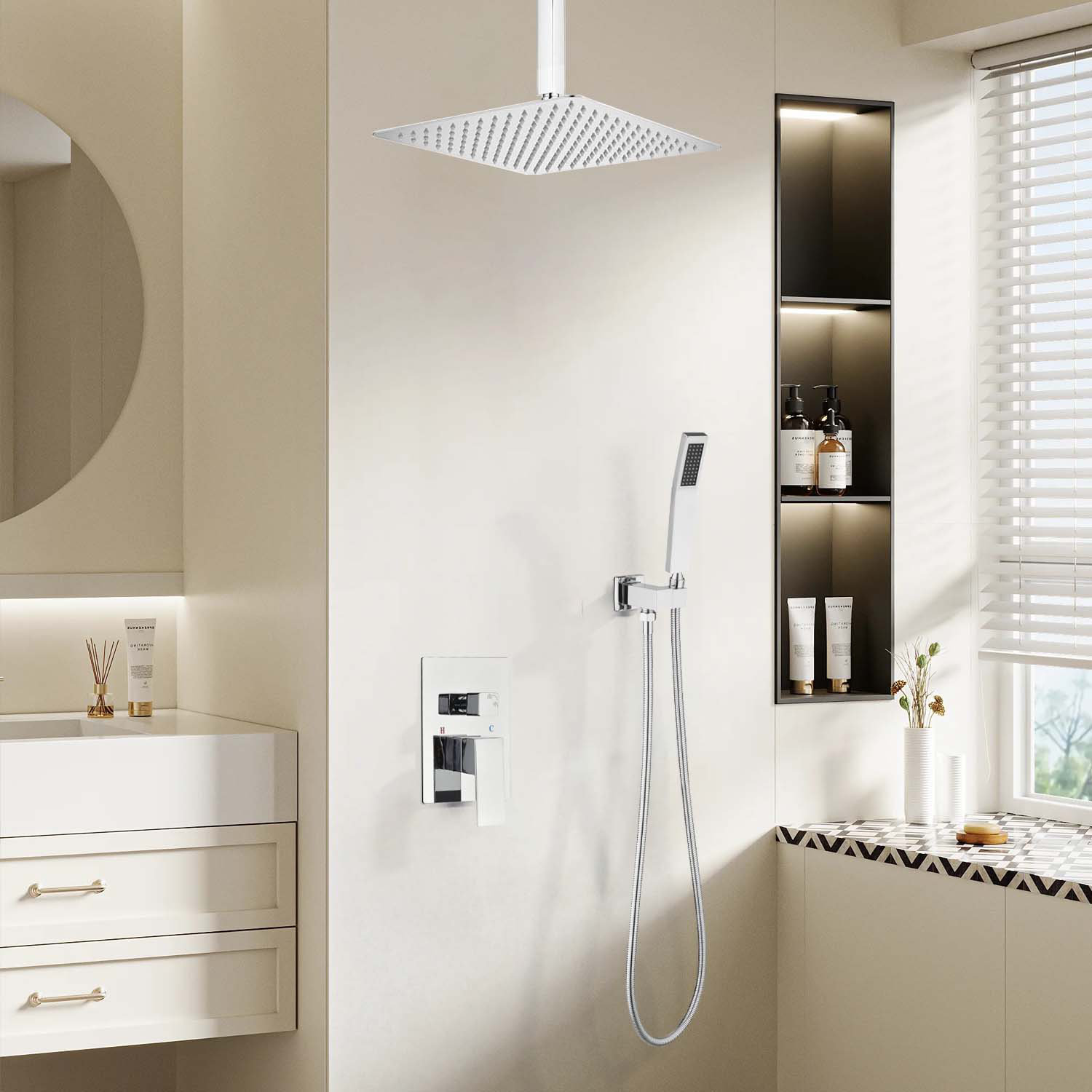 HHK HOME 1-Spray Patterns 11.8 In. Ceiling Mount Dual Fixed And ...