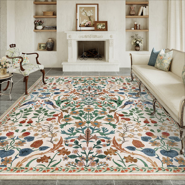 Charlton Home® Guston Machine Washable Floral Area Rug with Non-Slip ...