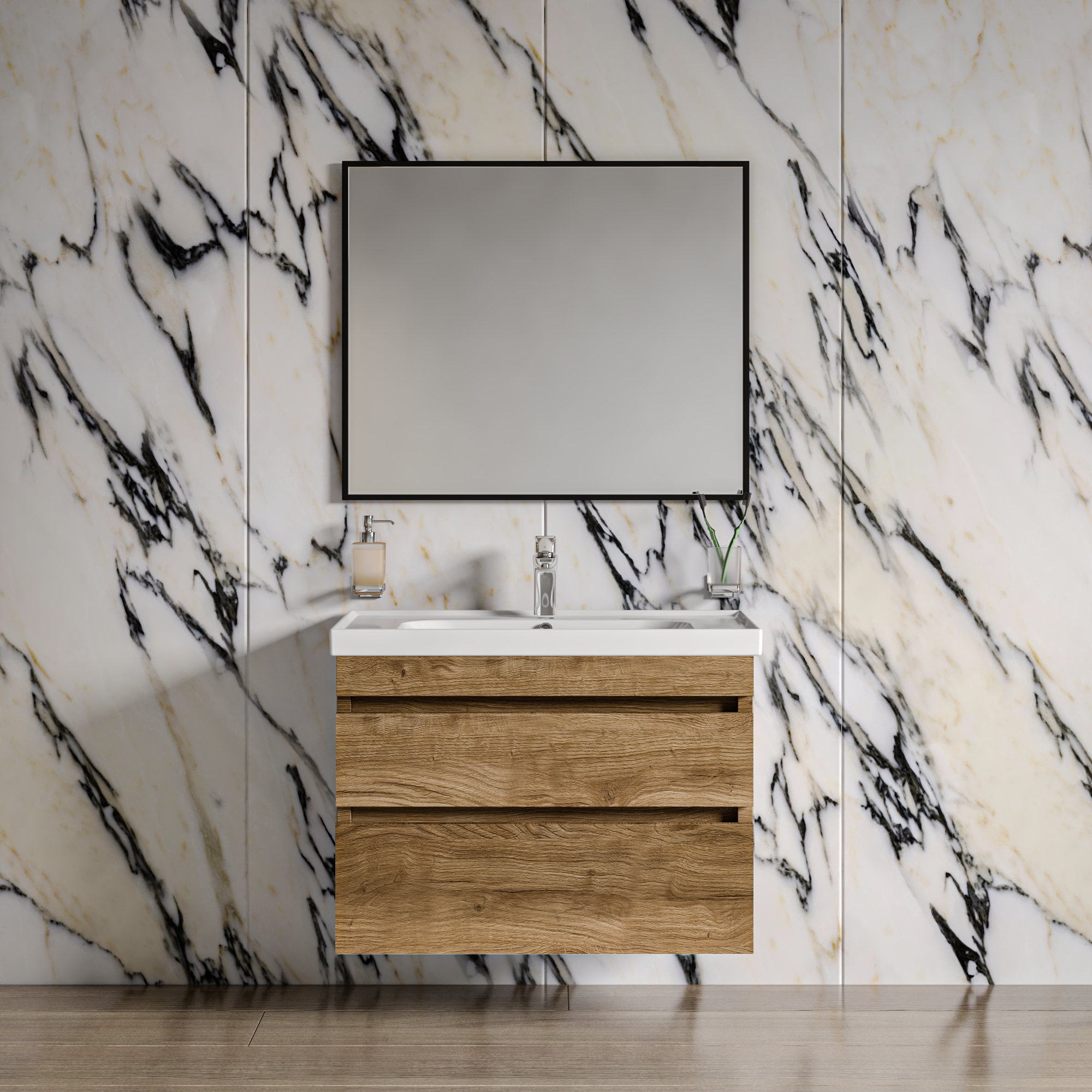 Millwood Pines Deangelia Modern Wall Mounted Bathroom Vanity With ...