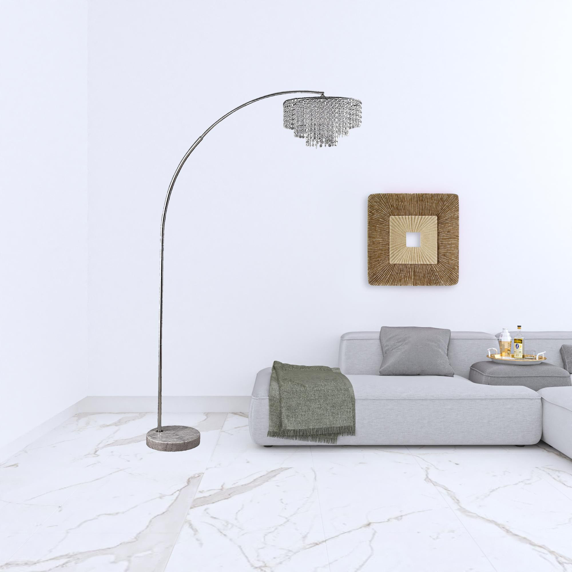 Rosdorf Park 86" Silver And White Arc Floor Lamp With Faux Crystal ...