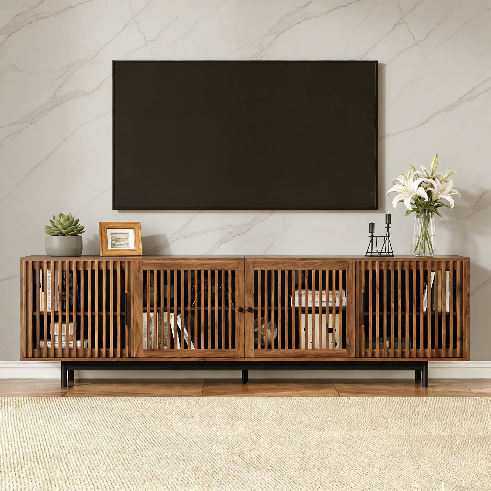 Latitude Run® Solid Slatted TV Stand for TVs up to 85", Entertainment ...
