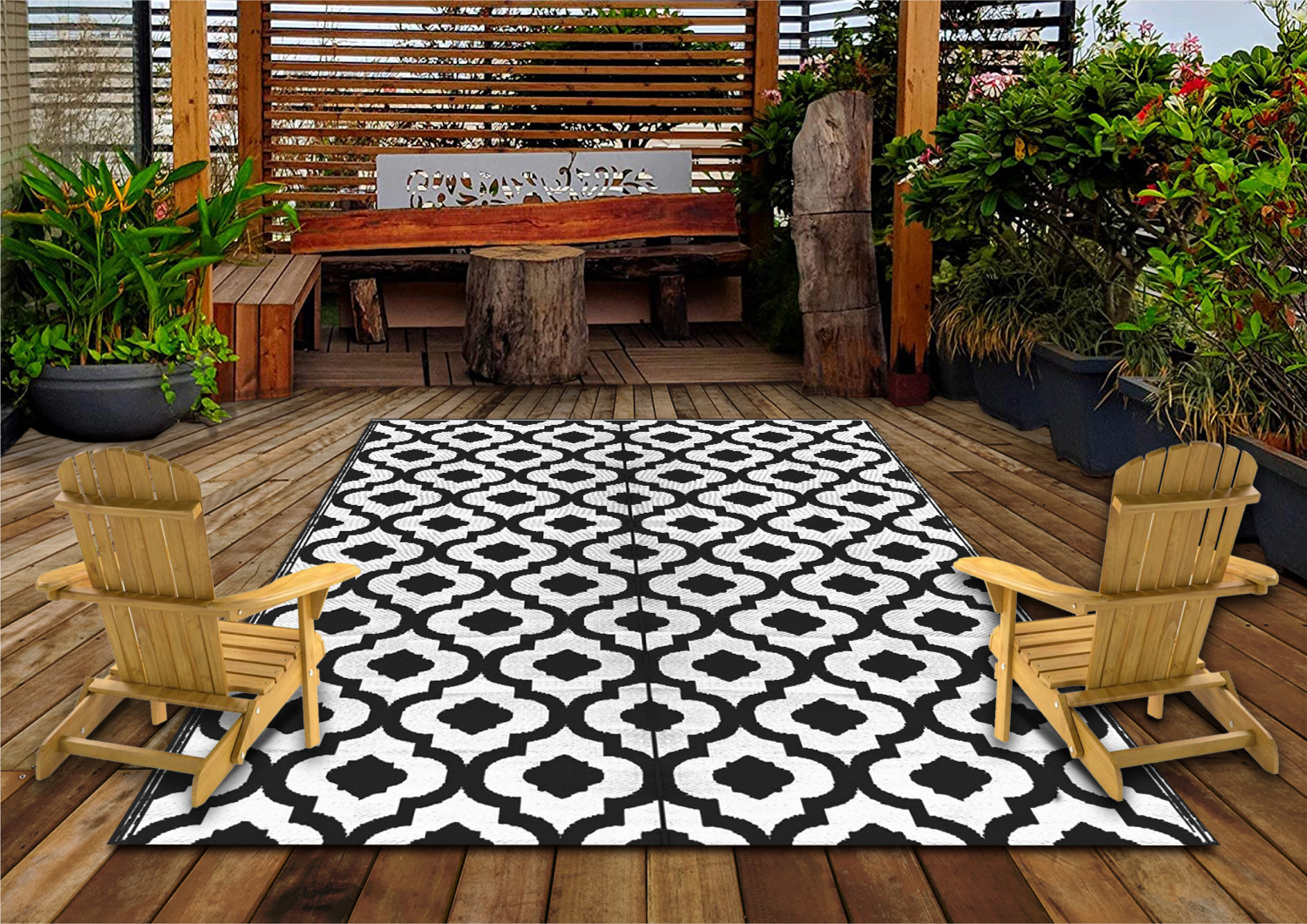 Winston Porter Grenora Geometric 6' x 9' Black/White Indoor / Outdoor ...