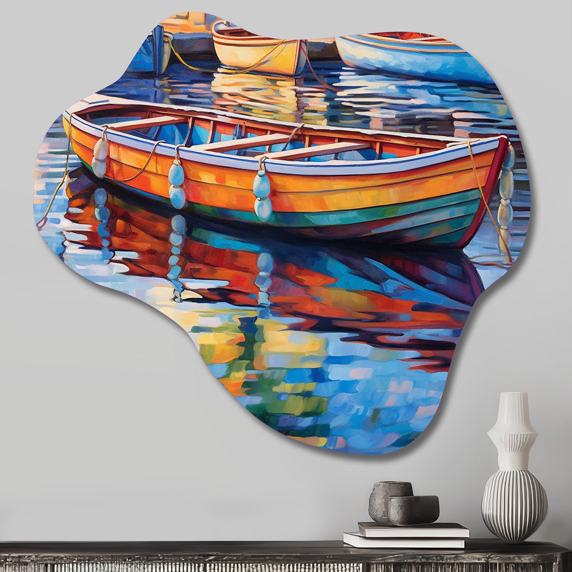 Breakwater Bay Boats In The Harbor - Coastal Port Cloud Shape Metal ...