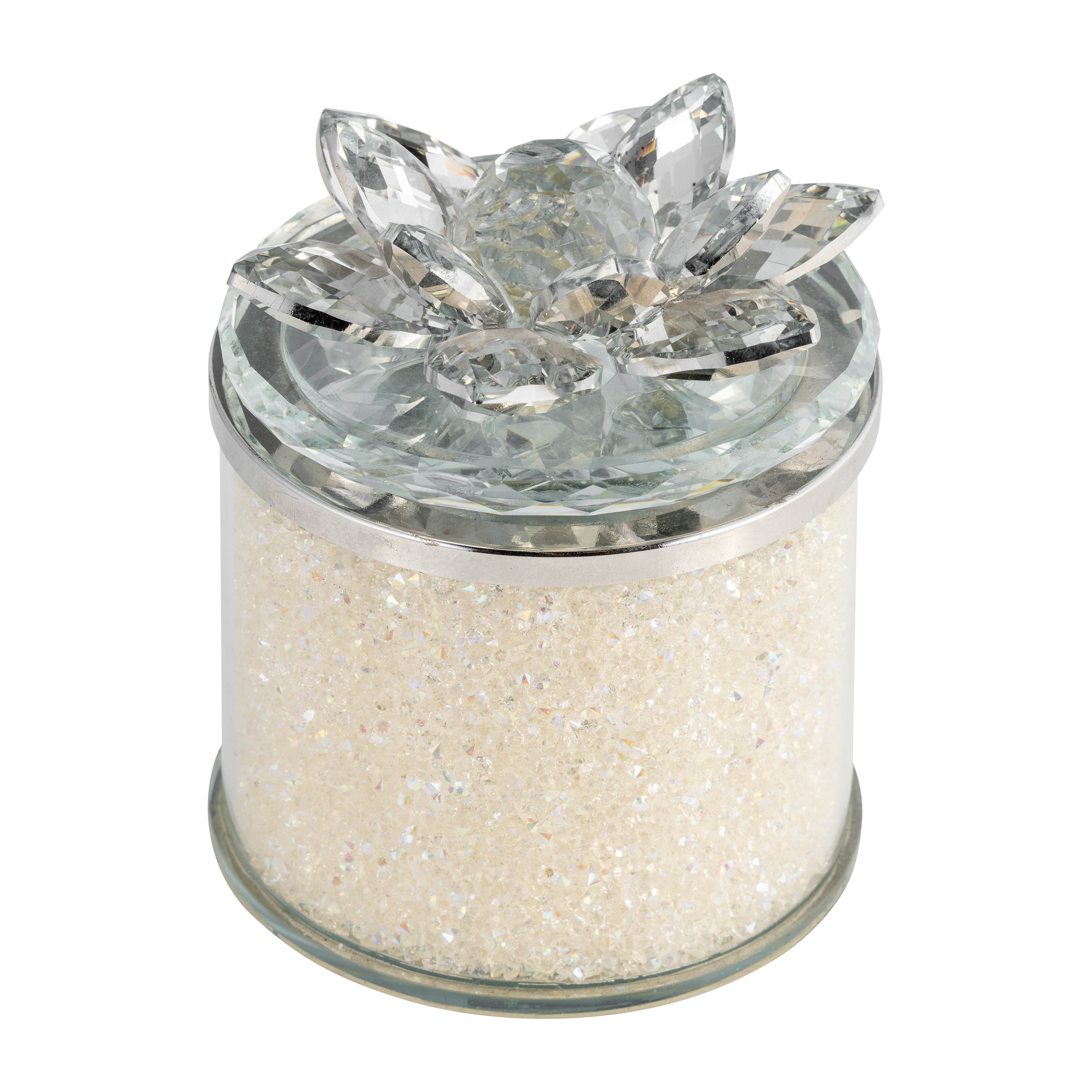 World Menagerie Round Lotus Storage Box, Frosted Clear Crystal and ...