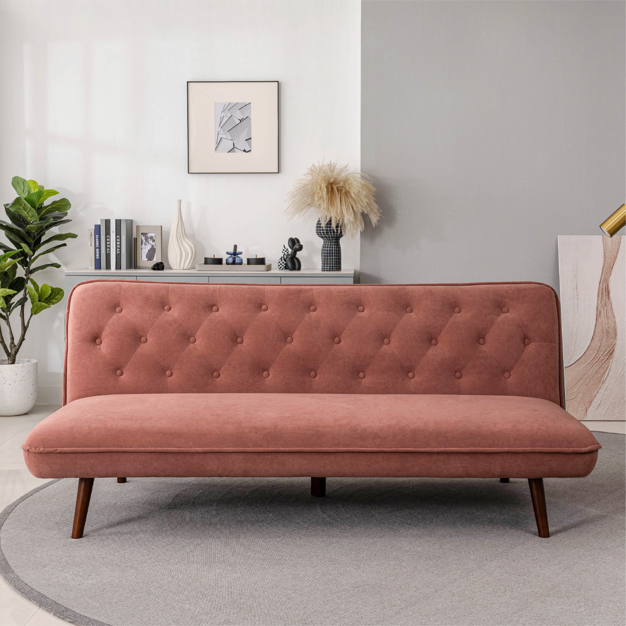 George Oliver Jolee 70.4" Velvet Armless Convertible Futon Twin Size ...