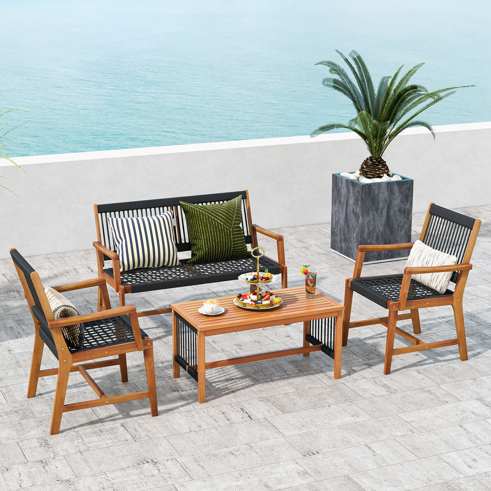 Latitude Run® Aneira Solid Wood 4 - Person Seating Group & Reviews ...