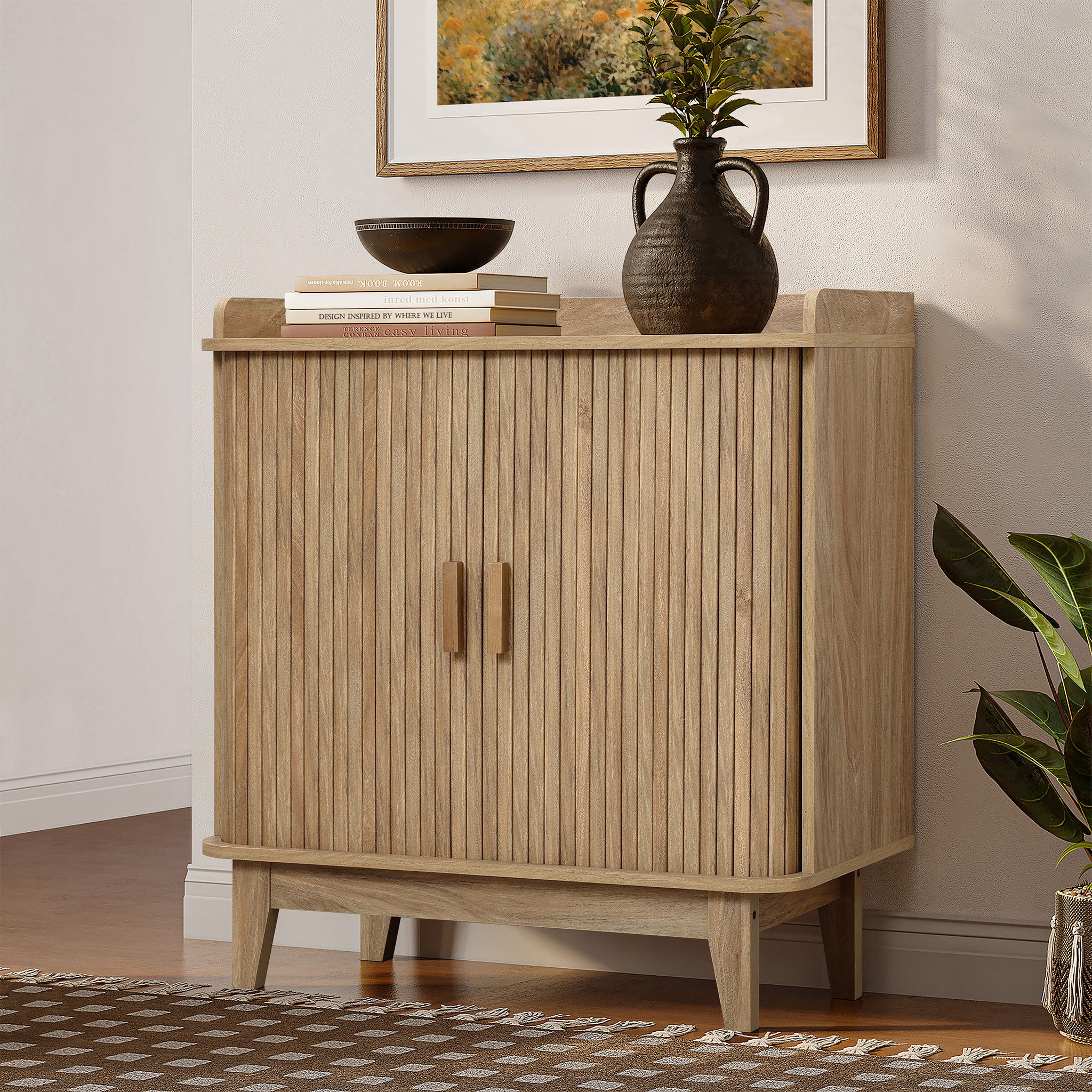 Hokku Designs Aria Mid-Century Modern Tambour-Style 2-Door 31.5-Inch ...