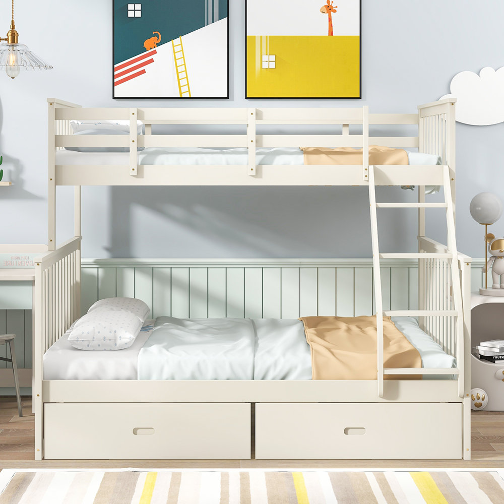 Harriet Bee Twin Over Full Bunk Bed with Storage Drawers, Wooden Bunk ...