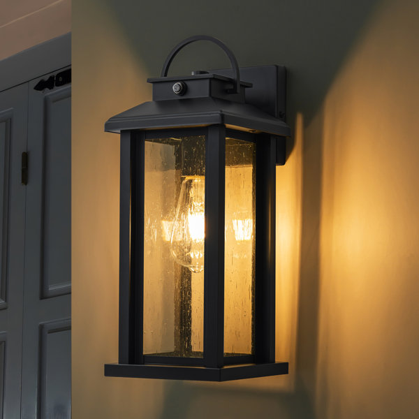 17 Stories 15.5” Matte Black Outdoor Wall Light With Clear Seeded Glass ...