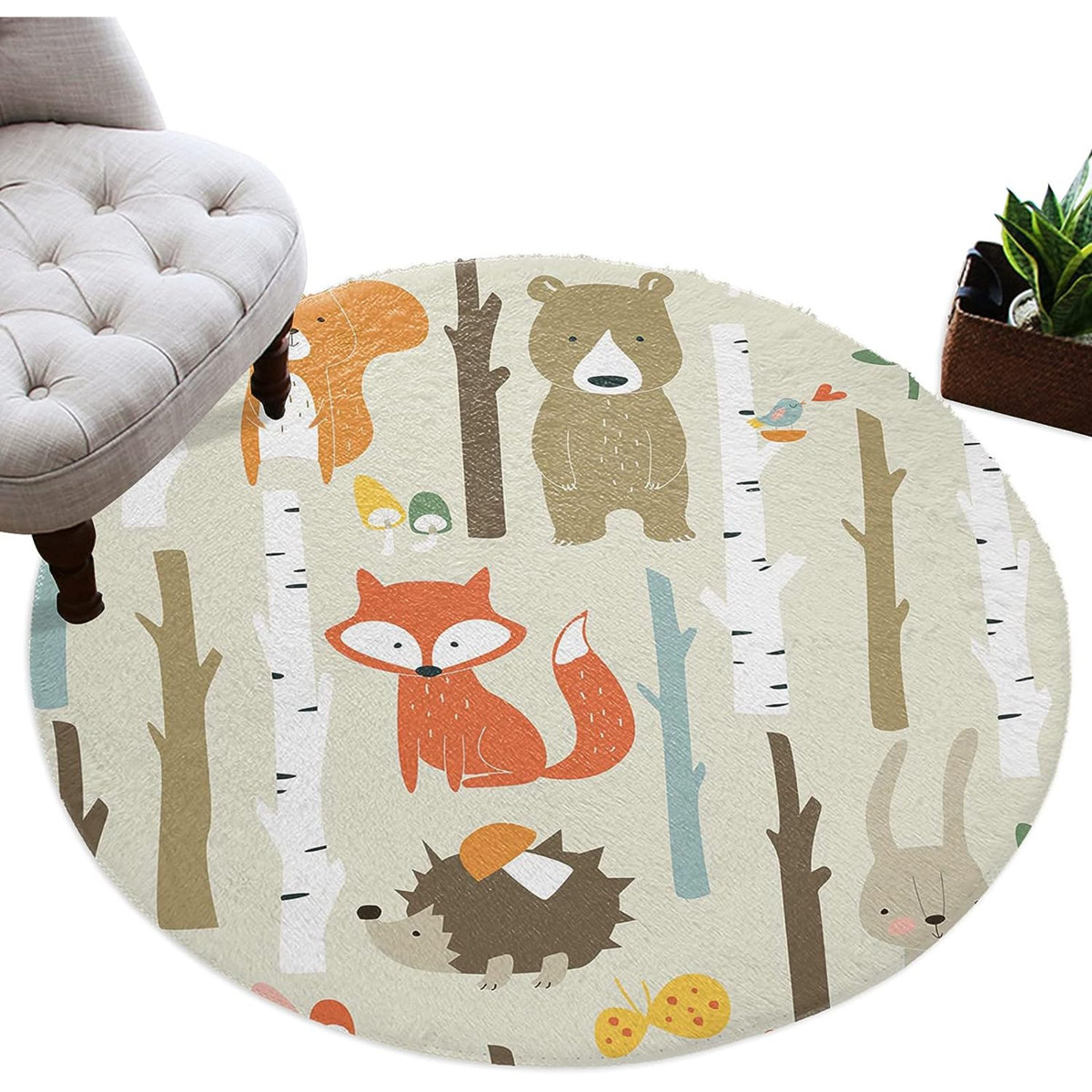 Redwood Rover Albin Shag Area Rug, 5Ft Indoor Round Area Rugs- Cartoon ...