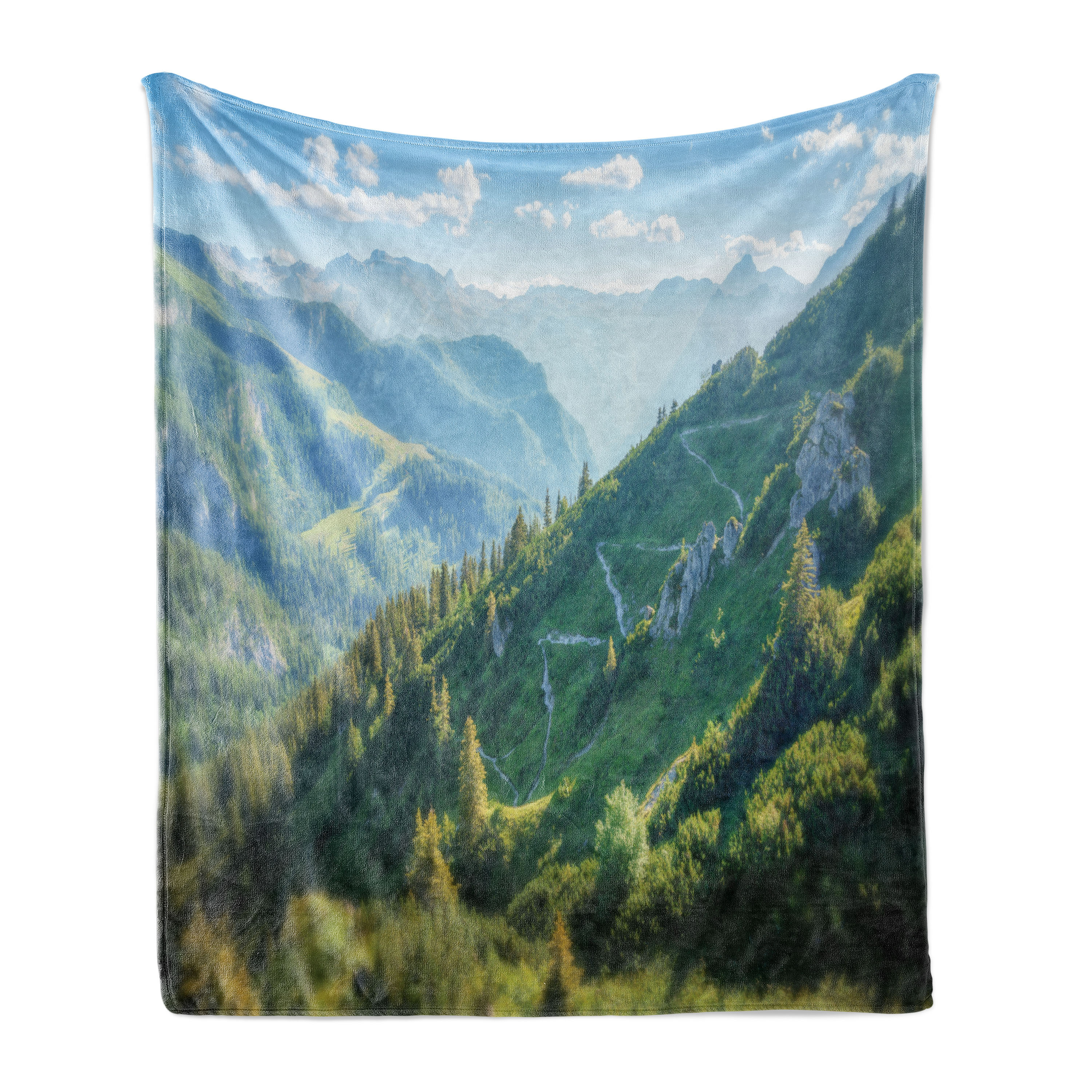 Ambesonne Mountains Fleece Throw Blanket Misty Landscape Highland Sky ...