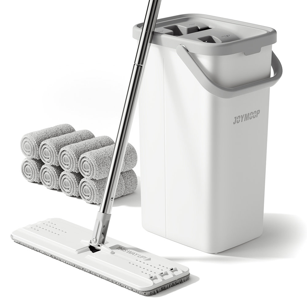 JOYMOOP Flat Squeeze Mop and Bucket Set, with 50" Mop Handle and 8 Grey ...