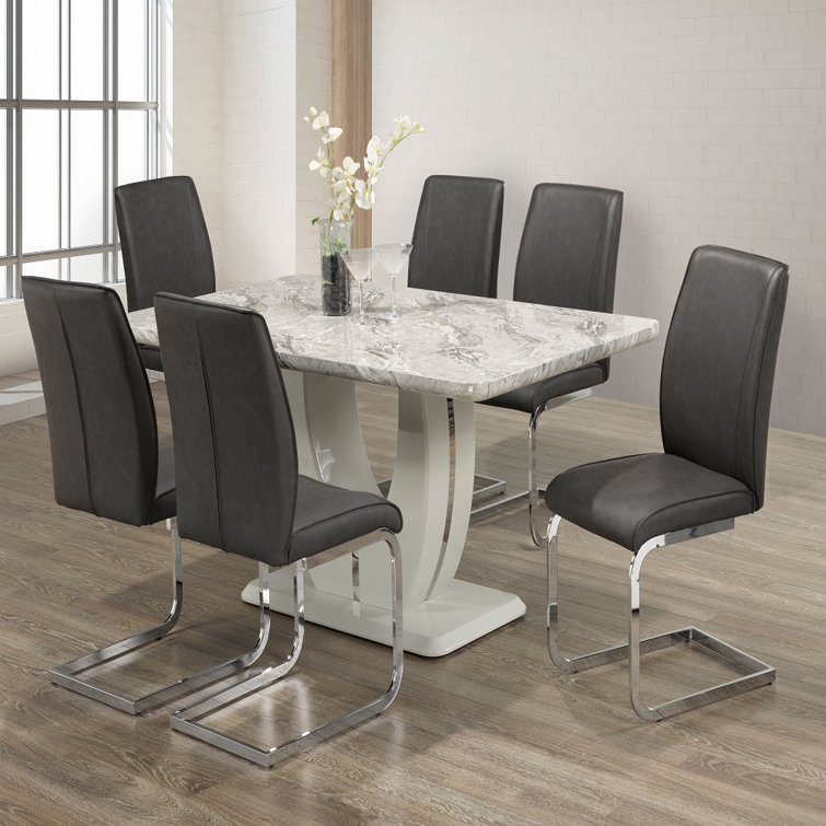 Brassex 7 - Piece Marble Top Pedestal Dining Set - Wayfair Canada
