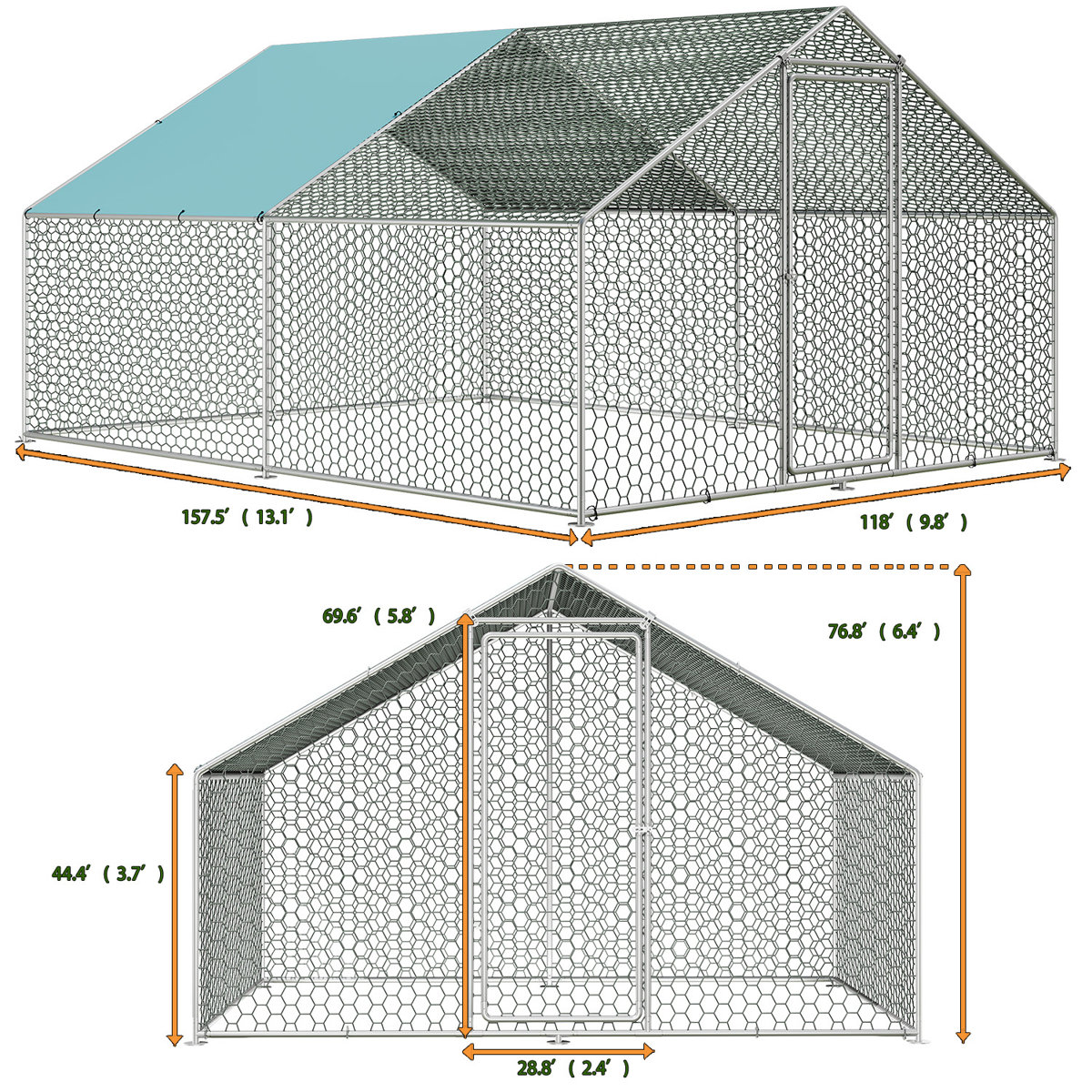 17 Stories Dog Kennel Quail Cage Duck House Large Chicken Coop Metal ...