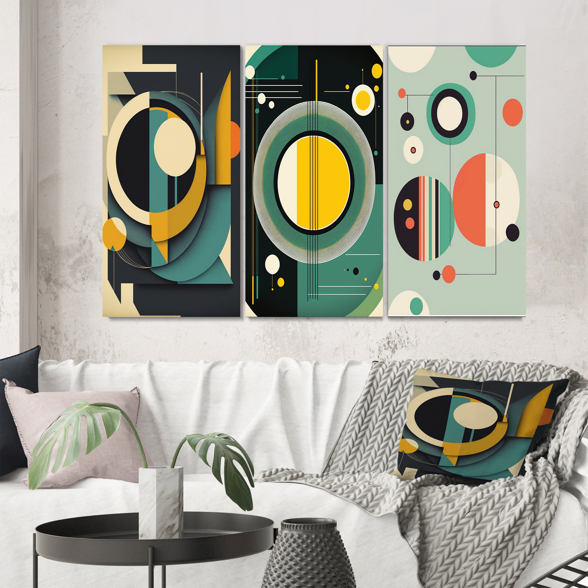 Wrought Studio™ " Mid-century Retro Dimensions " 3 - Pieces on Canvas ...