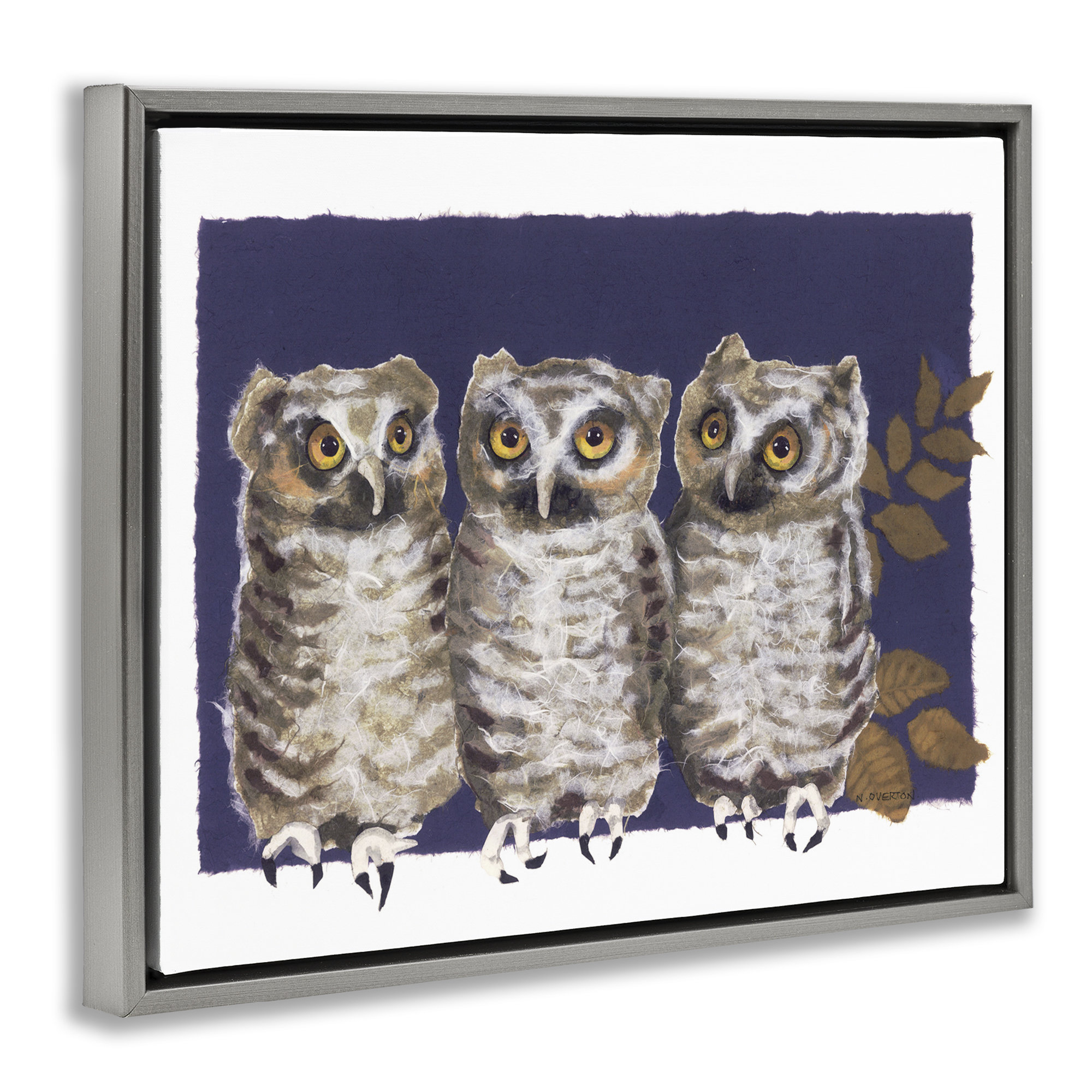 Millwood Pines Owl Trio & Leaves Canvas Wall Art by Nancy Overton | Wayfair