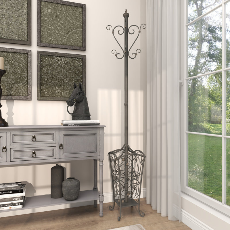 Astoria Grand Metal Vintage Style Black Coat Rack with Scroll Designs ...