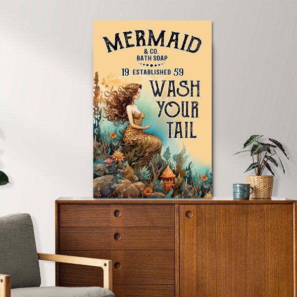 Trinx Mermaid - Mermaid Wash Your Tail - 1 Piece Rectangle Graphic Art ...