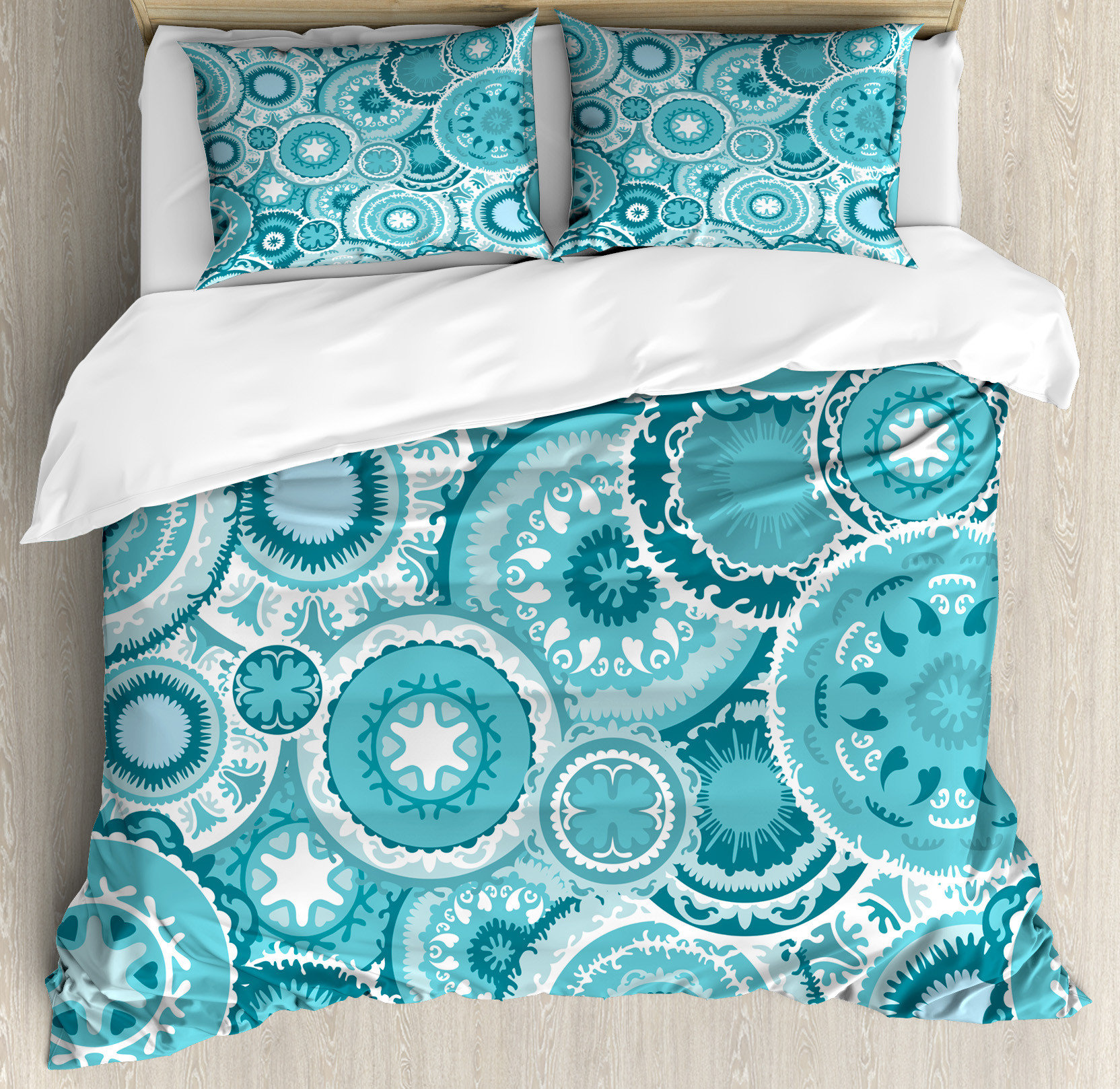 Ambesonne Aqua Duvet Cover Set, Mandala Round, Calking, Turquoise Teal ...