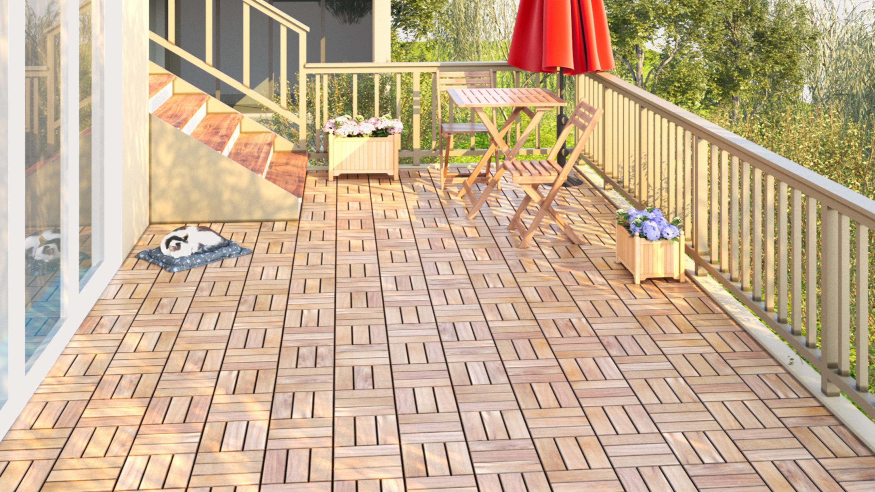 Wenty 20 PCS Interlocking Deck Tiles Striped Pattern, 12" X 12" Square ...