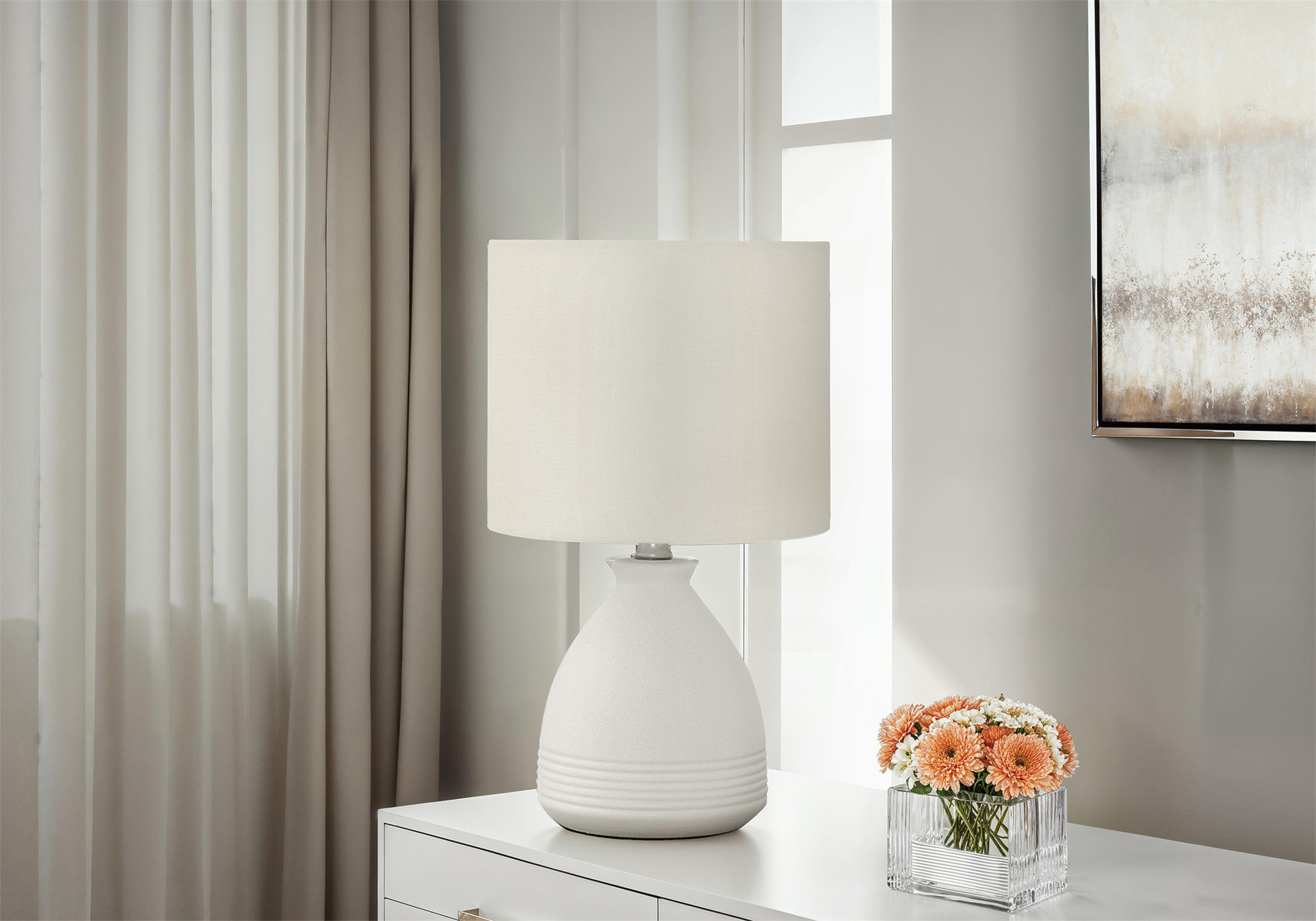 Ebern Designs Lighting, 17"H, Table Lamp, Cream Ceramic, Ivory / Cream ...