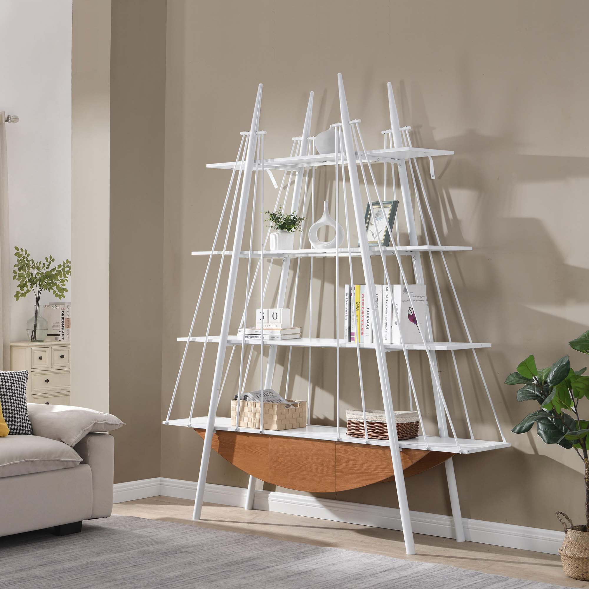 Longshore Tides Sailboat-Inspired Bookshelf,70.87 Inch Industrial 4 ...