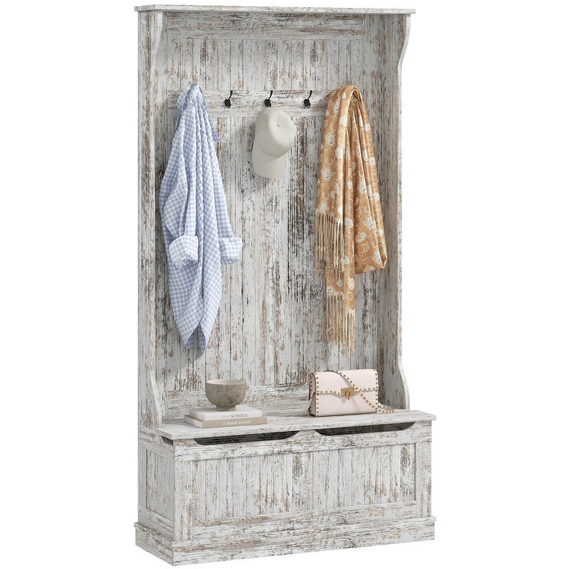 Gracie Oaks Distressed Hall Tree - HOMCOM 3-in-1 Entryway Bench with ...