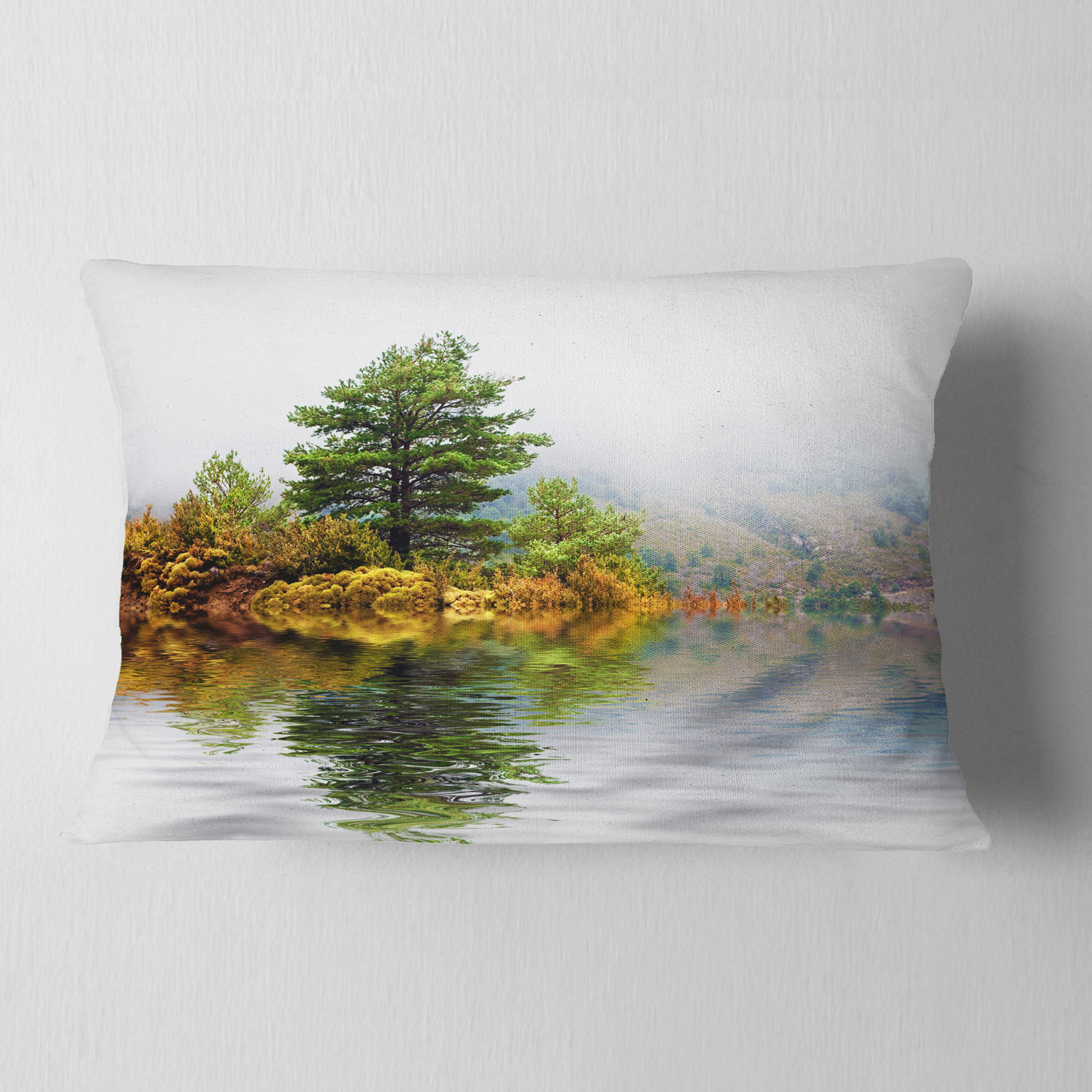 Design Art Landscape Photography Pine Tree with Reflection Throw Pillow ...