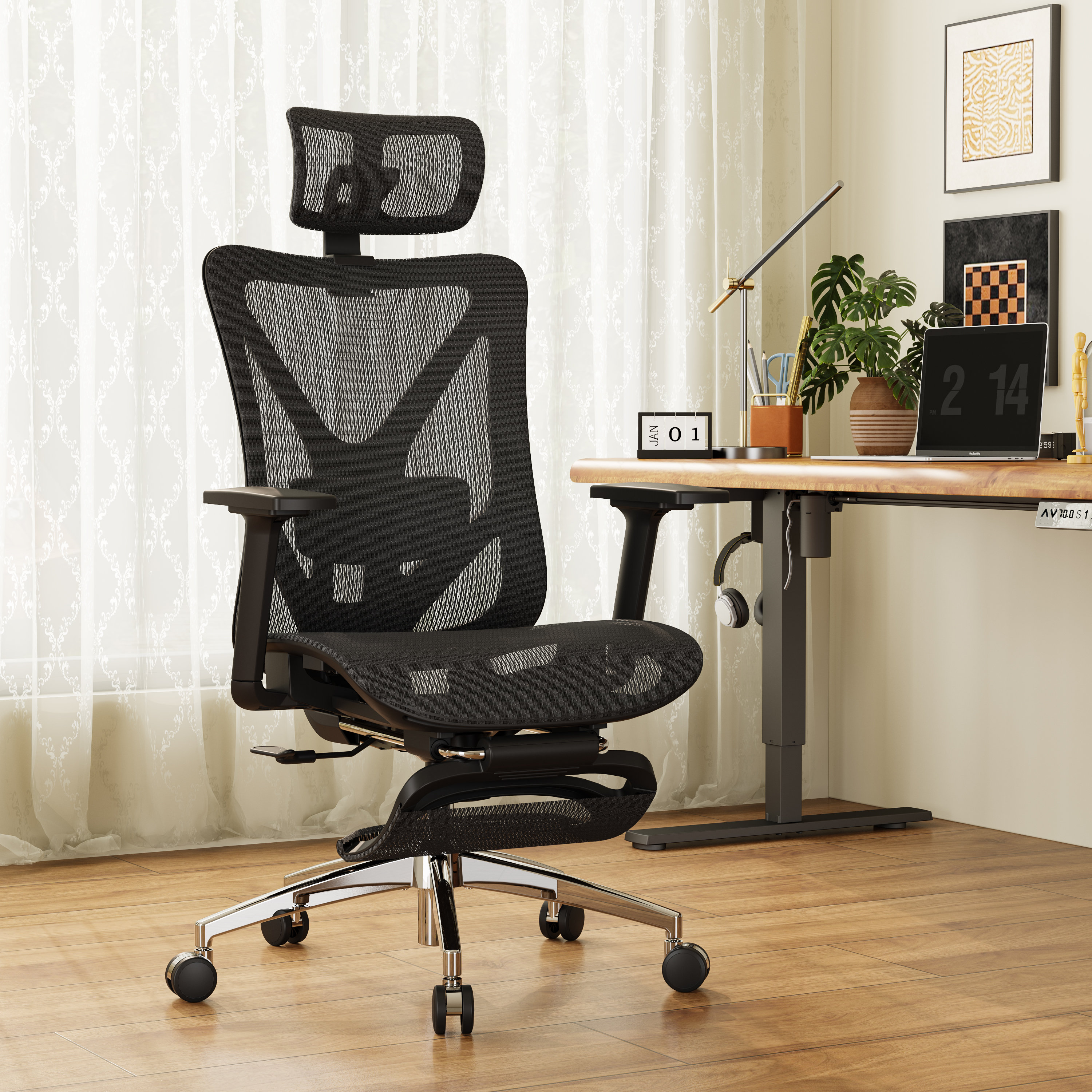 Inbox Zero Niccoli Ergonomic Reclining Office Chair with Footrest, 3D ...