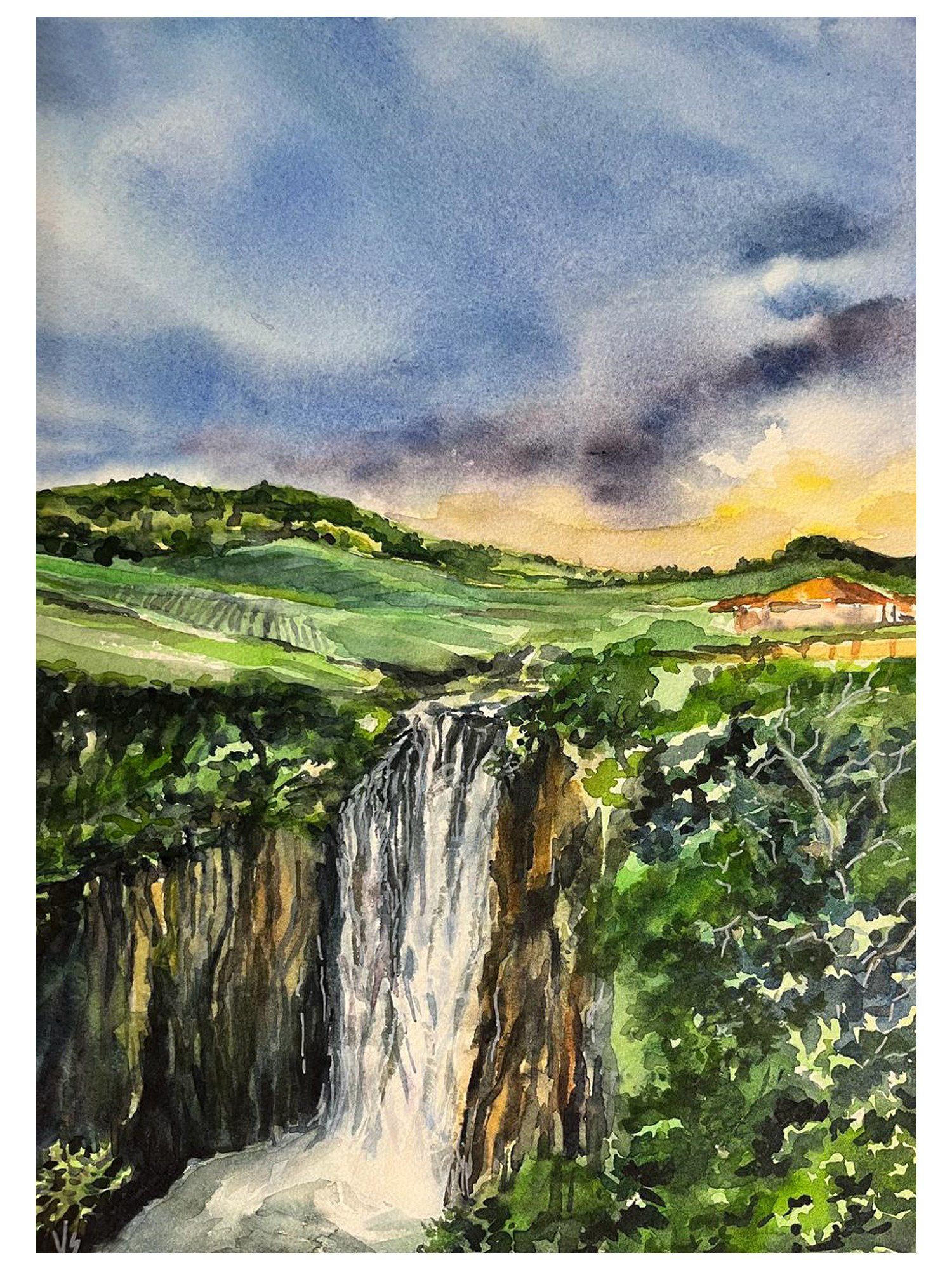 Exotic India View Of Beautiful Waterfall | Watercolor On Paper | By ...