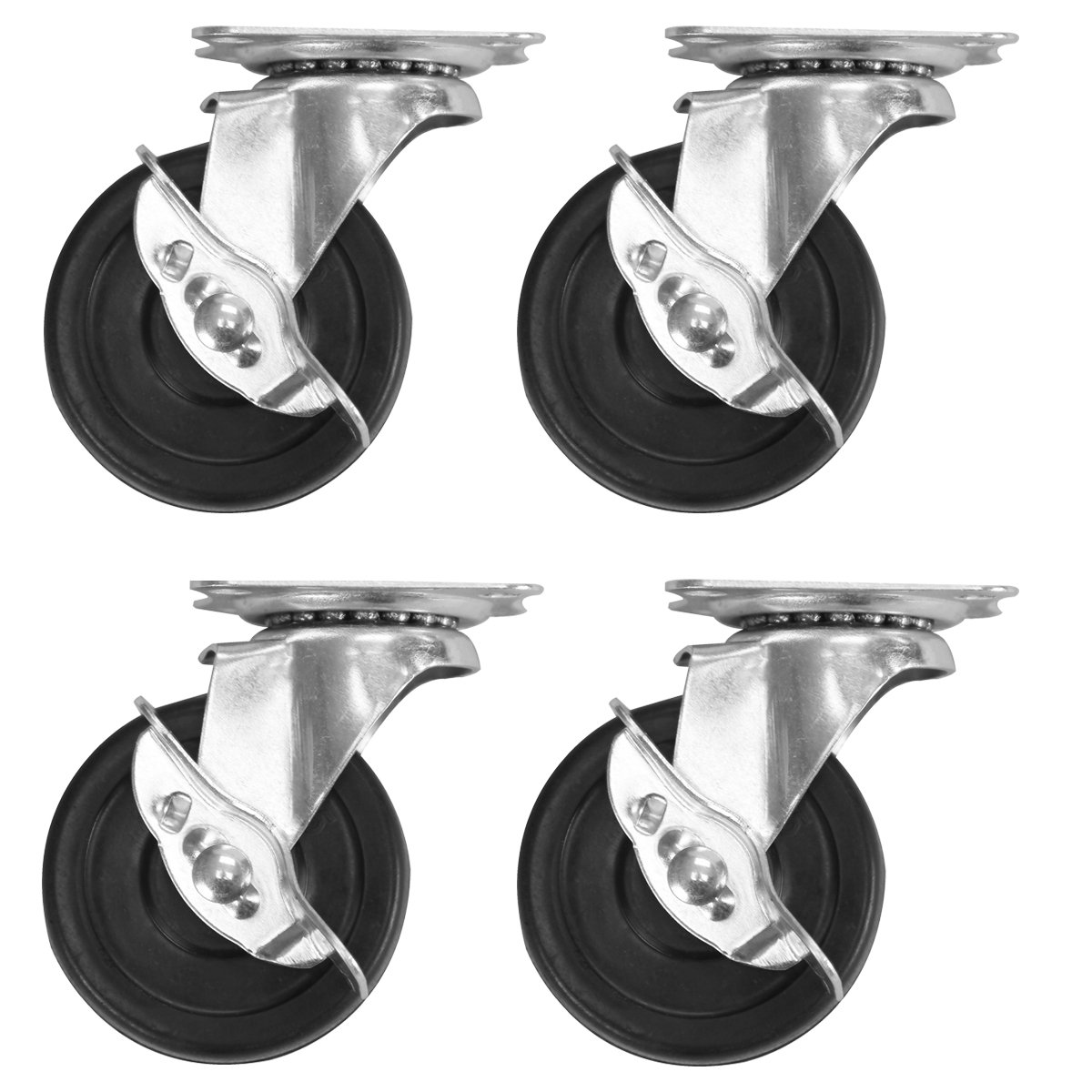 3Ox 4 Pack 3 Inch Caster Heavy Duty Rubber Caster Wheels With Brake ...