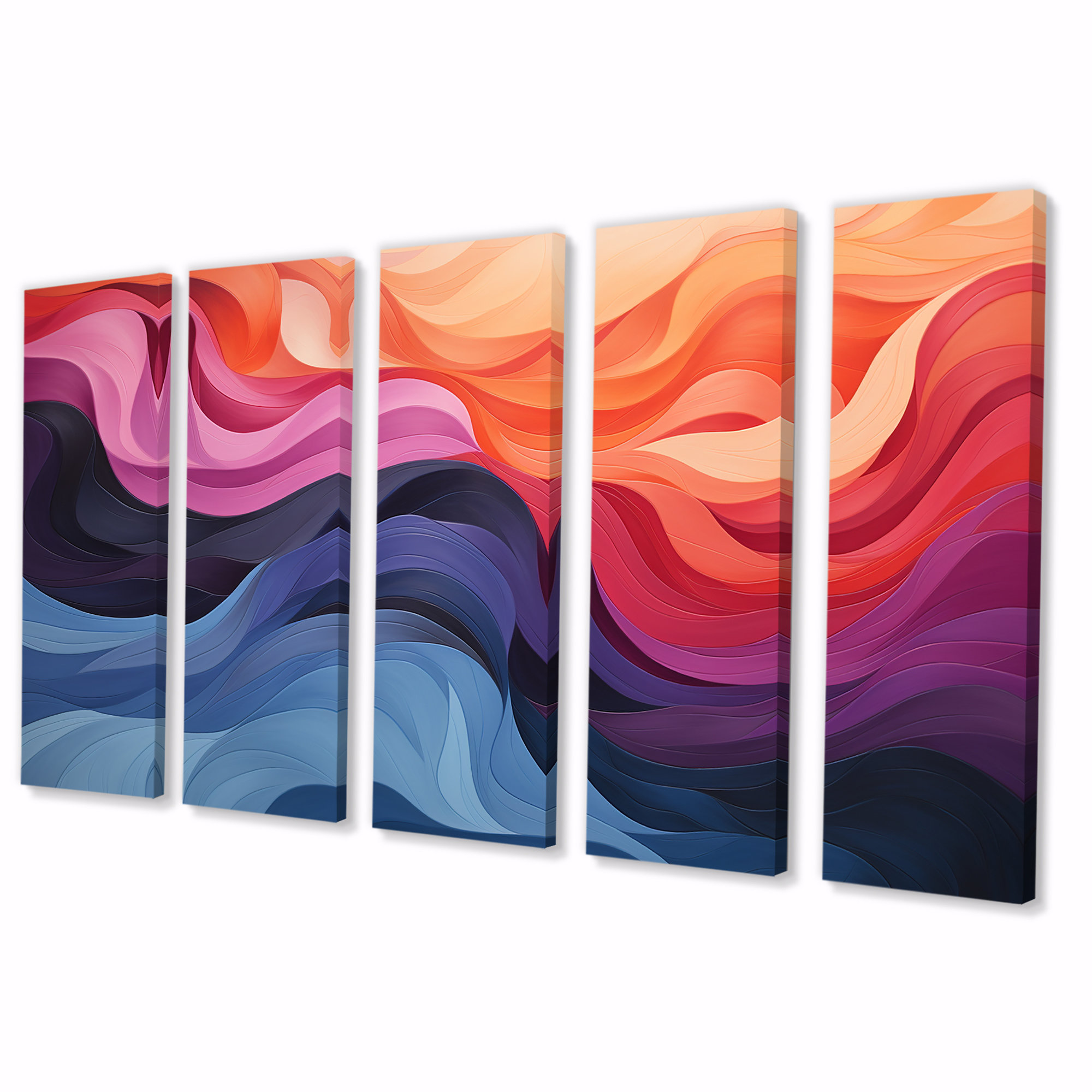 Ivy Bronx Colorful Ripple Harmony Elegance II - Abstract 5 Piece Wall ...