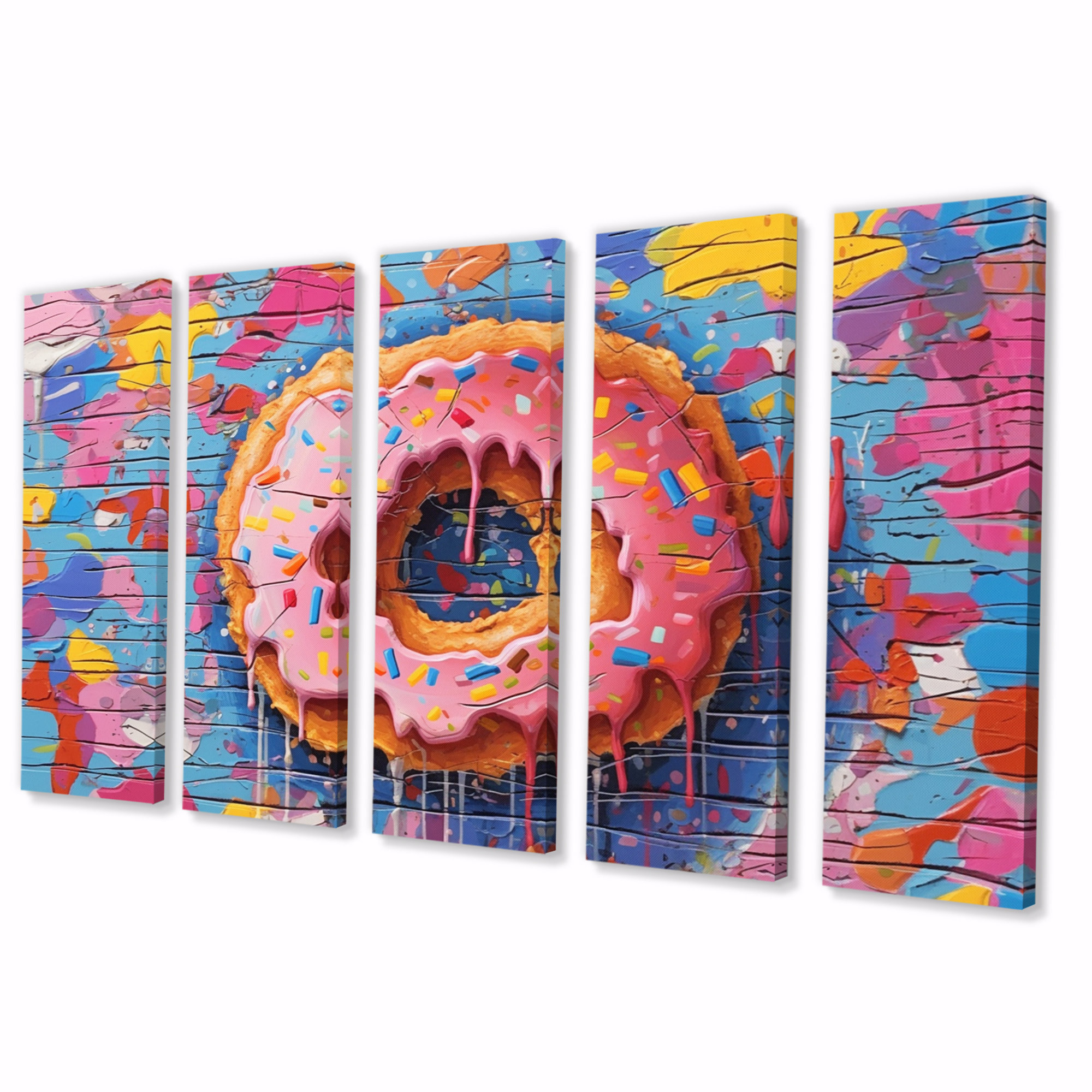 Ebern Designs Blue And Pink Pop Art Donuts I - Food & Beverage Canvas ...