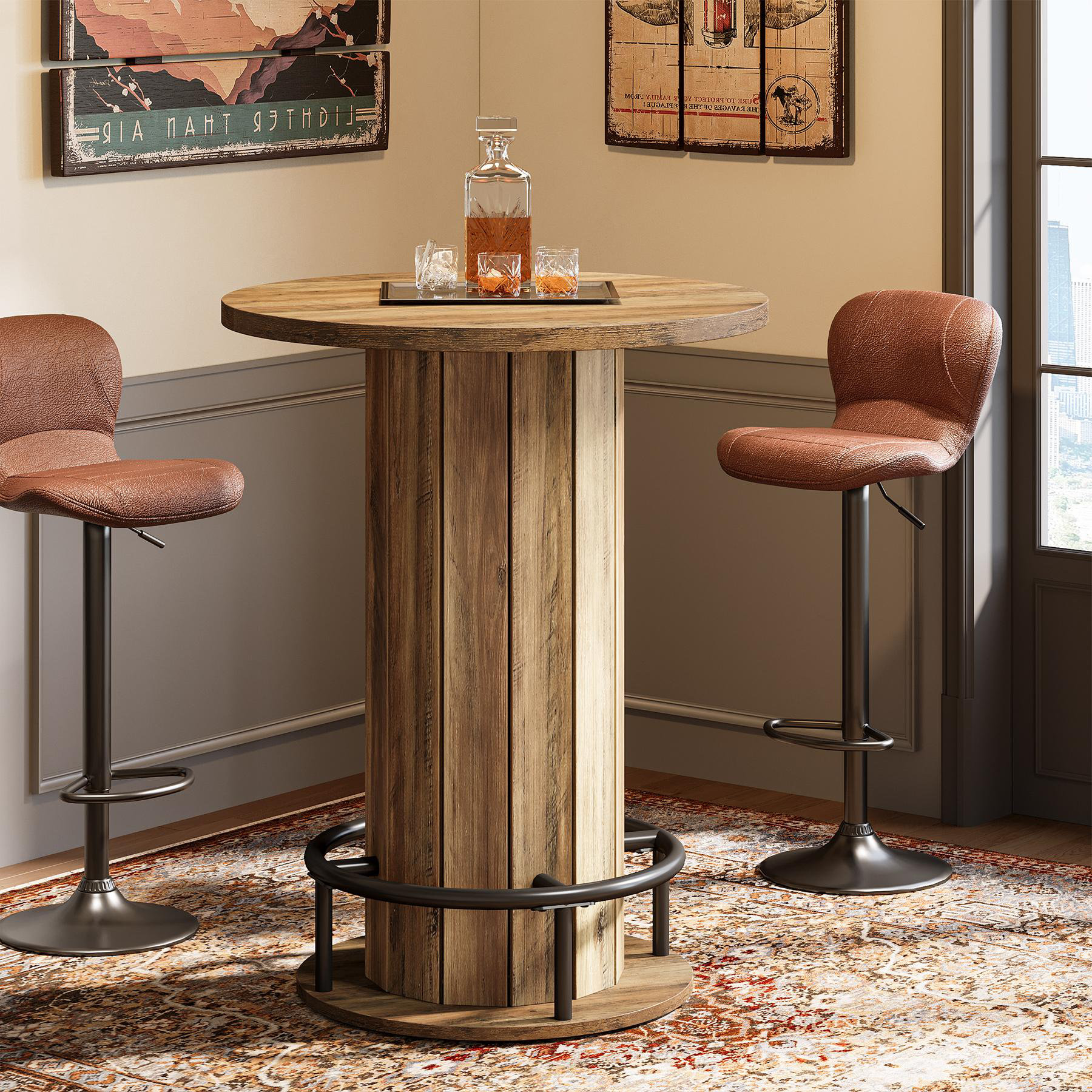 Millwood Pines 39.4" Bar Table, Round Bistro Pub Table with Metal Ring ...