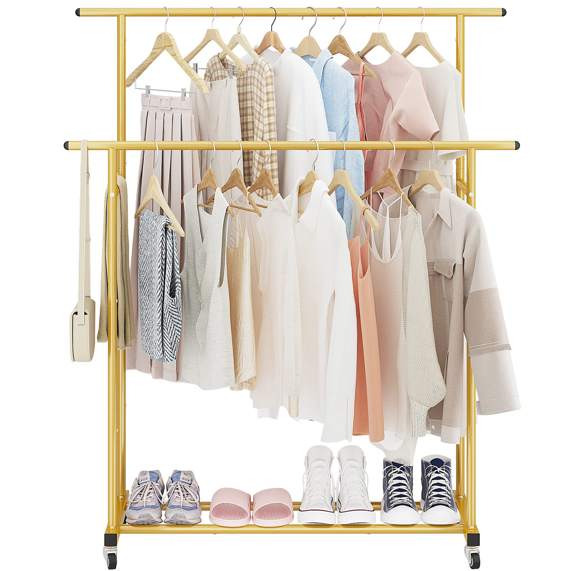 Rebrilliant Double Rod Clothing Garment Rack,Rolling Hanging Clothes ...
