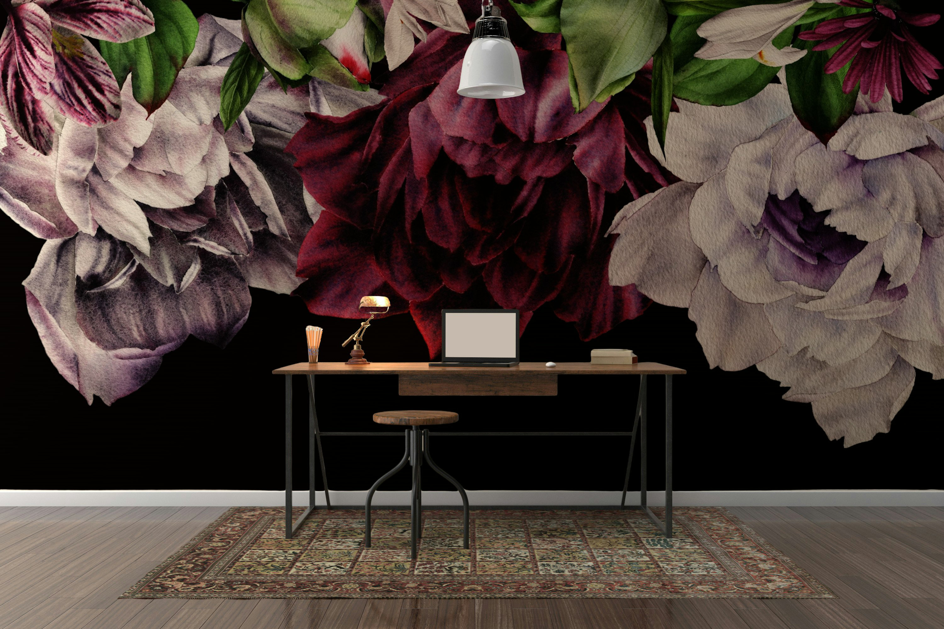 Hokku Designs Zeron Vintage Colorful Flowers Paintable Wall Mural | Wayfair