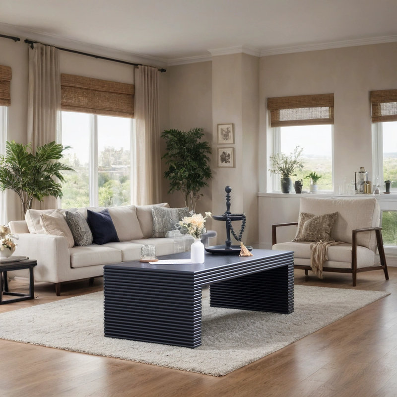 Latitude Run® 47.6" Modern Ribbed Coffee Table – Sleek Black ...
