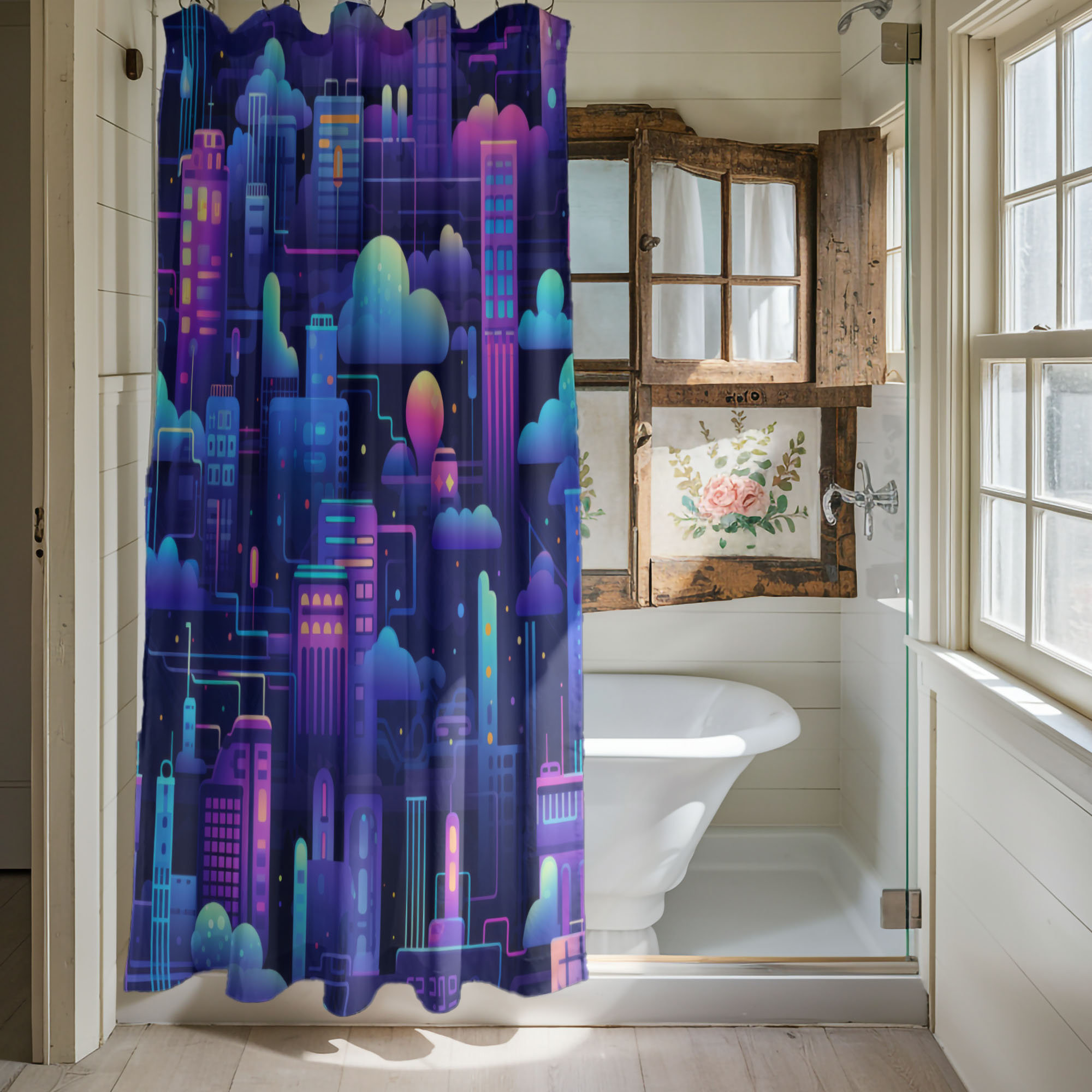 East Urban Home Cyber Night - Premium Shower Curtain | Wayfair