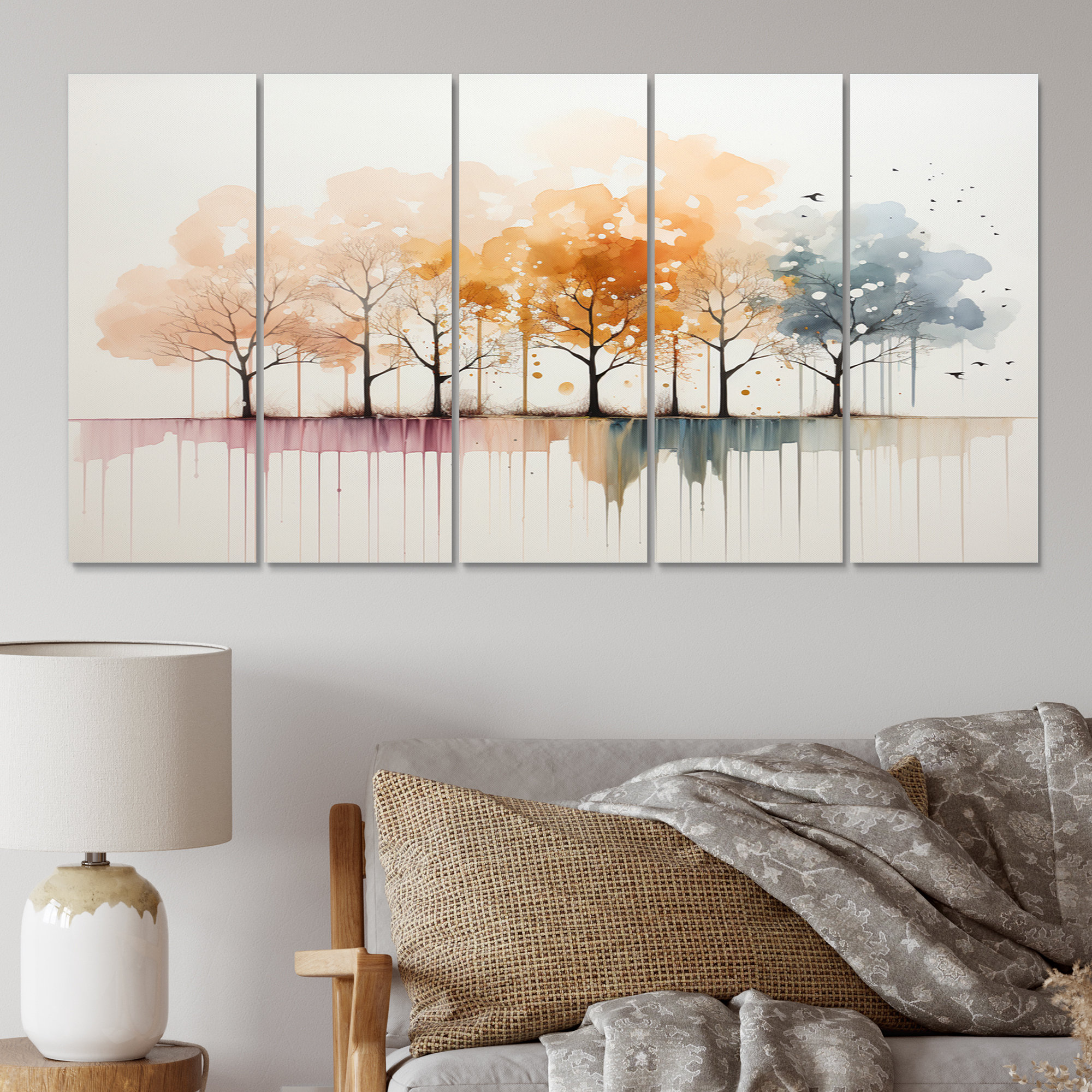 Design Art 5 Minimalism Yellow Tree Solitude II Wall Decor Set Metal ...